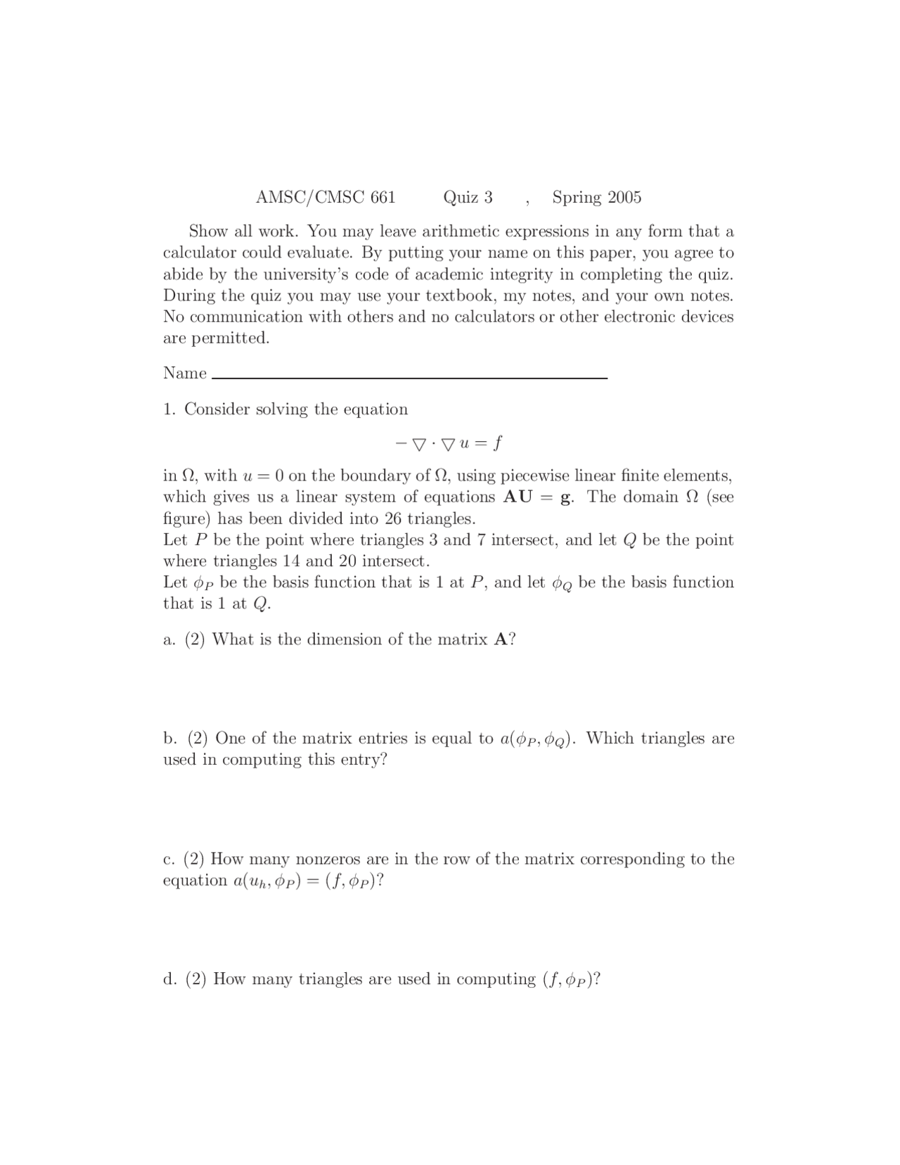 Problems In Quiz 3 Scientific Computing I Cmsc 661 Docsity