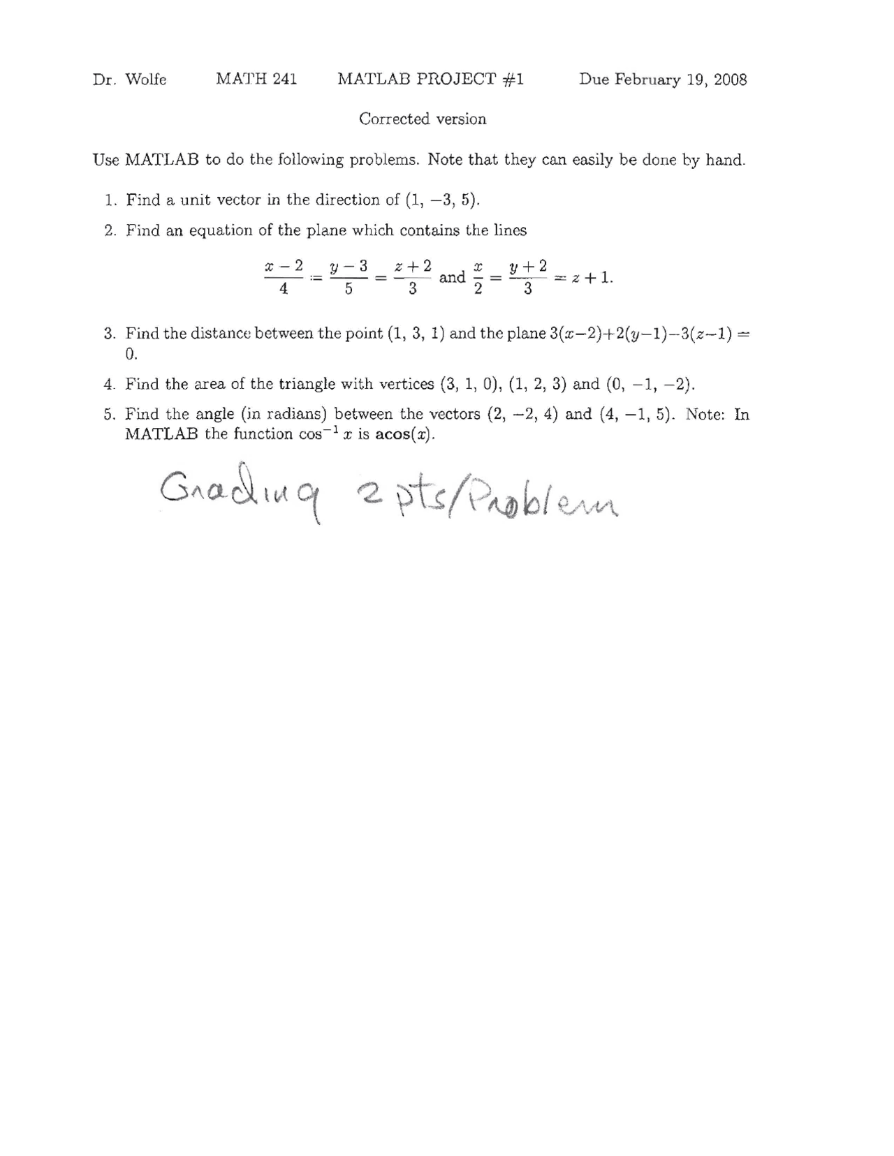 Matlab Project I Questions Solved Calculus Iii Math 241 Docsity