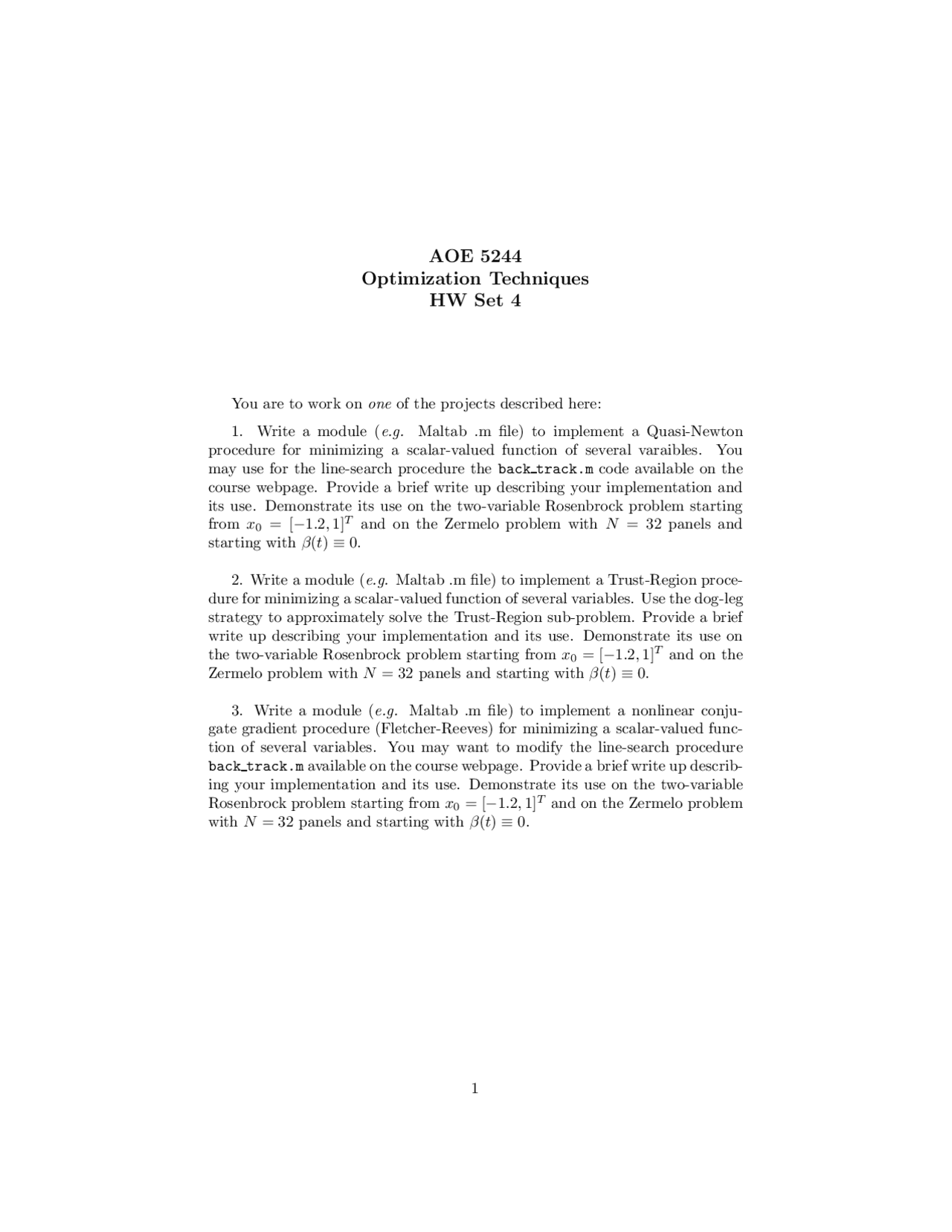 Assignment 4 For Optimization Techniques Aoe 5244 Docsity