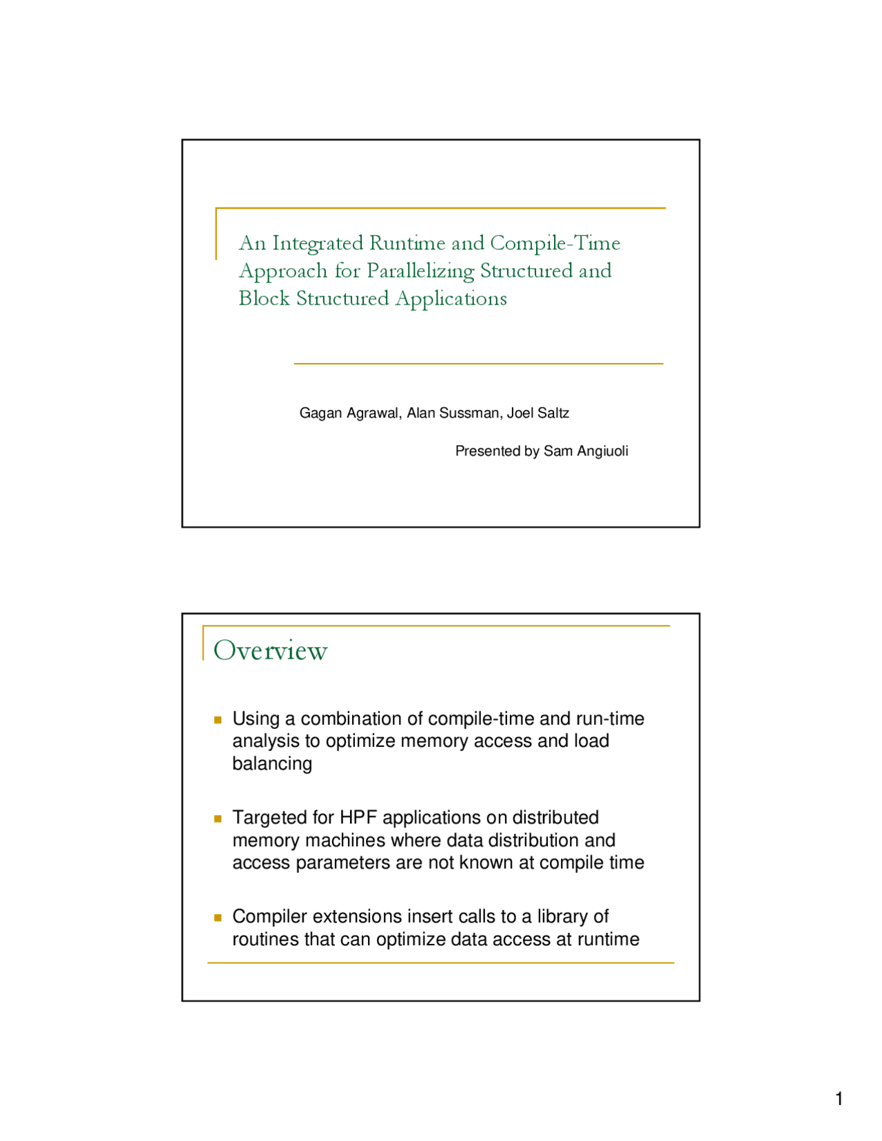 Runtime Library Optimizations - High Performance Computing Systems ...