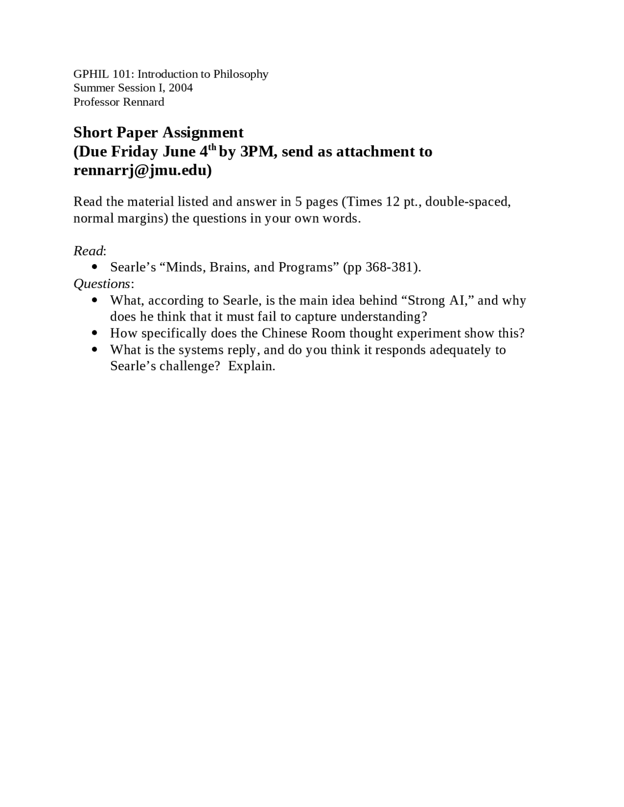 Questions On Introduction To Philosophy Assignment Gphil 101 Docsity