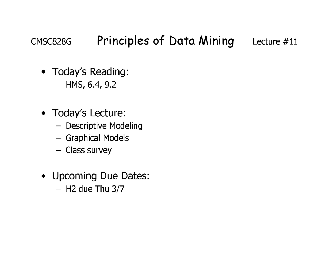 Principles Of Data Mining Advance Topic Information Program Cmsc 828g Docsity