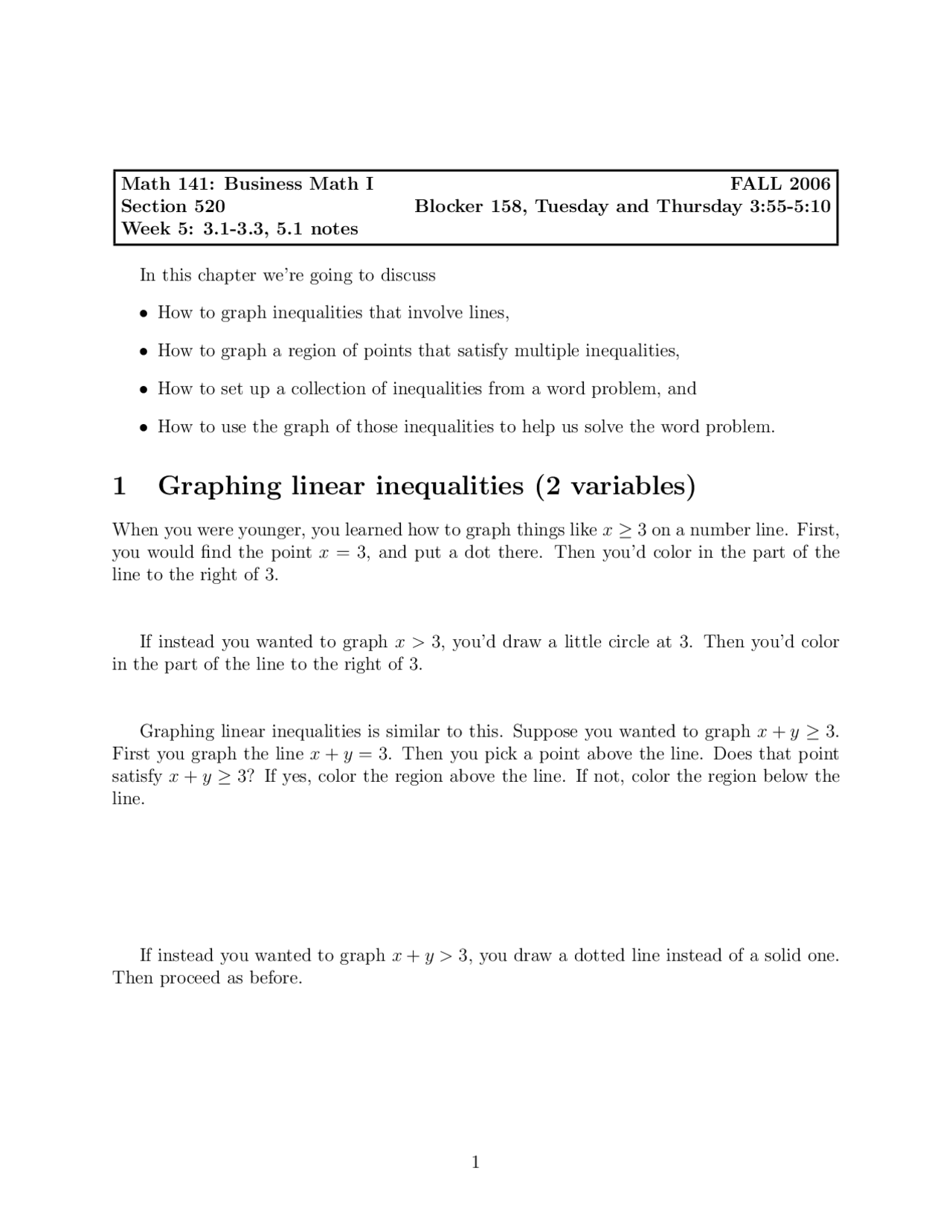 Graphing Solving Linear Inequalities With Examples Business Math Ii