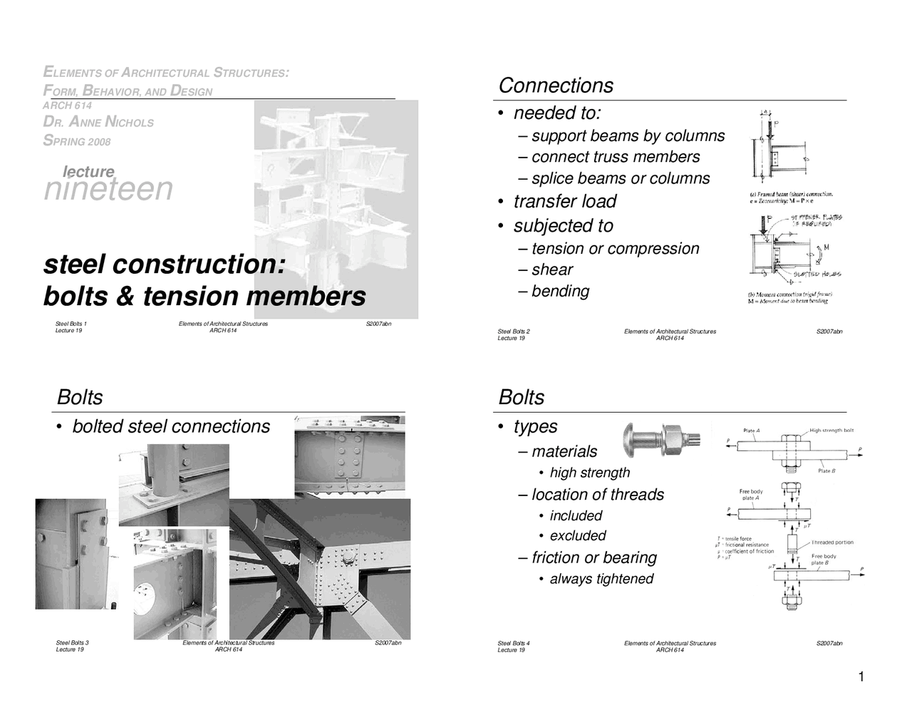 Steel Construction Bolt And Tension Members Architecture Structures Arch 614 Docsity