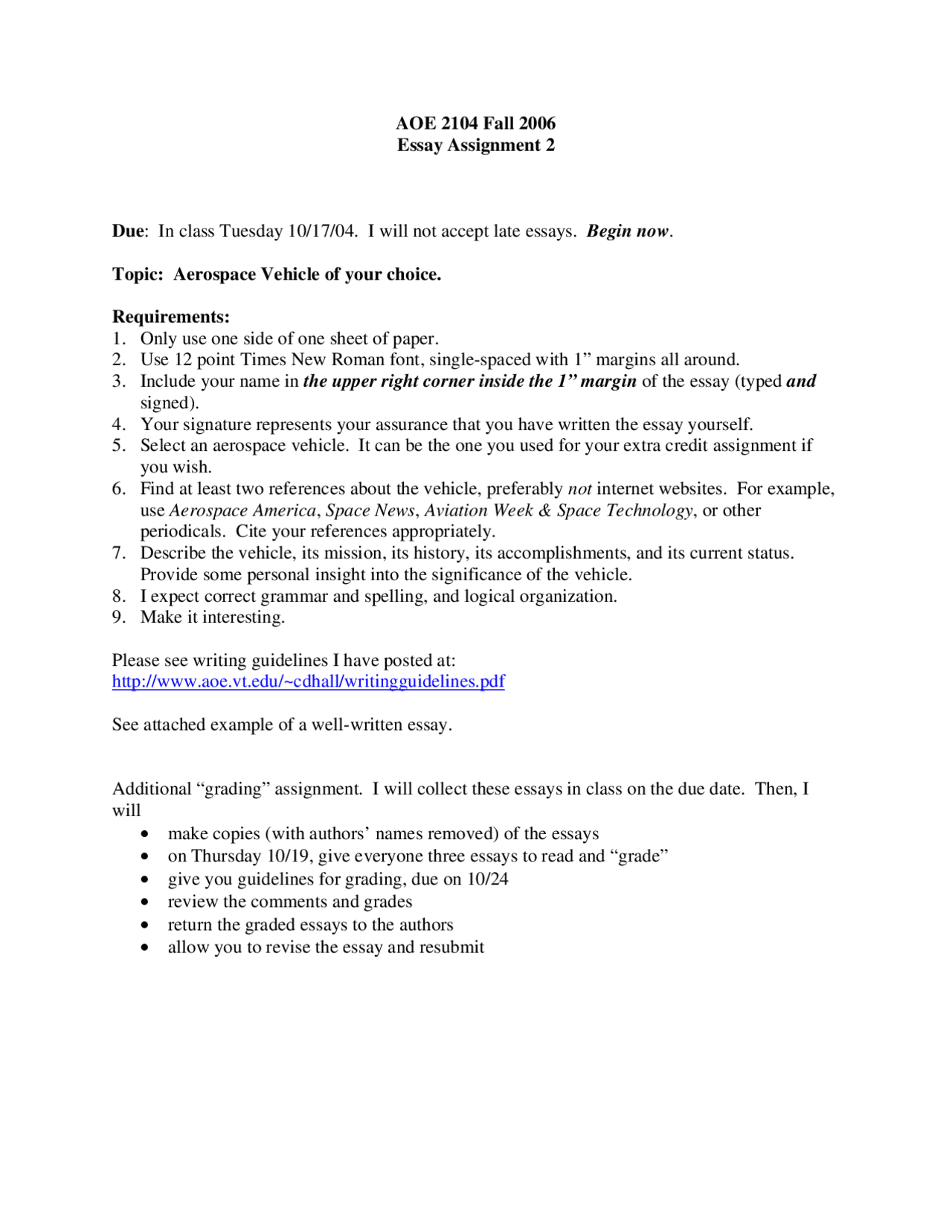Aerospace Vehicle Of Your Choice Assignment 2 Aoe 2104 Docsity