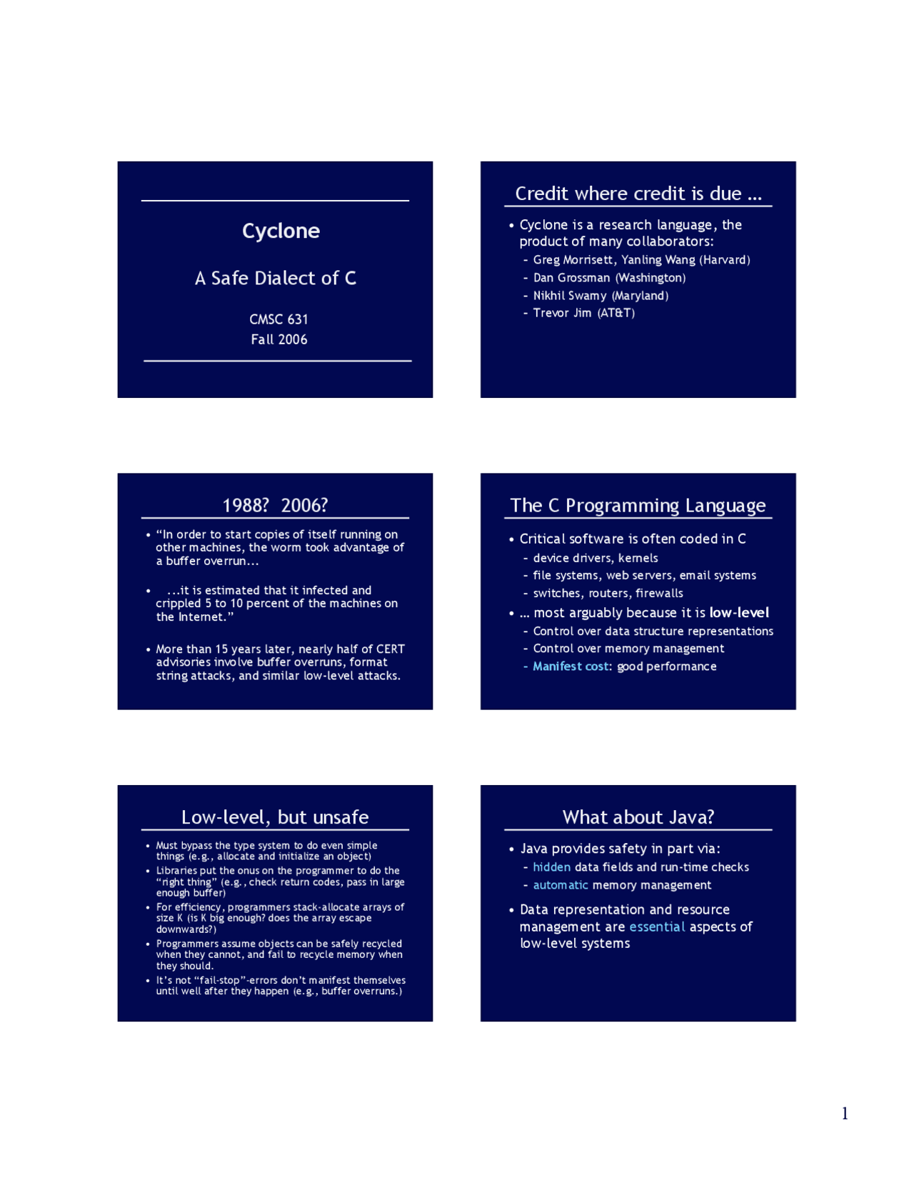 Slides On Cyclone Programming Analysis And Understanding Cmsc 631 Docsity