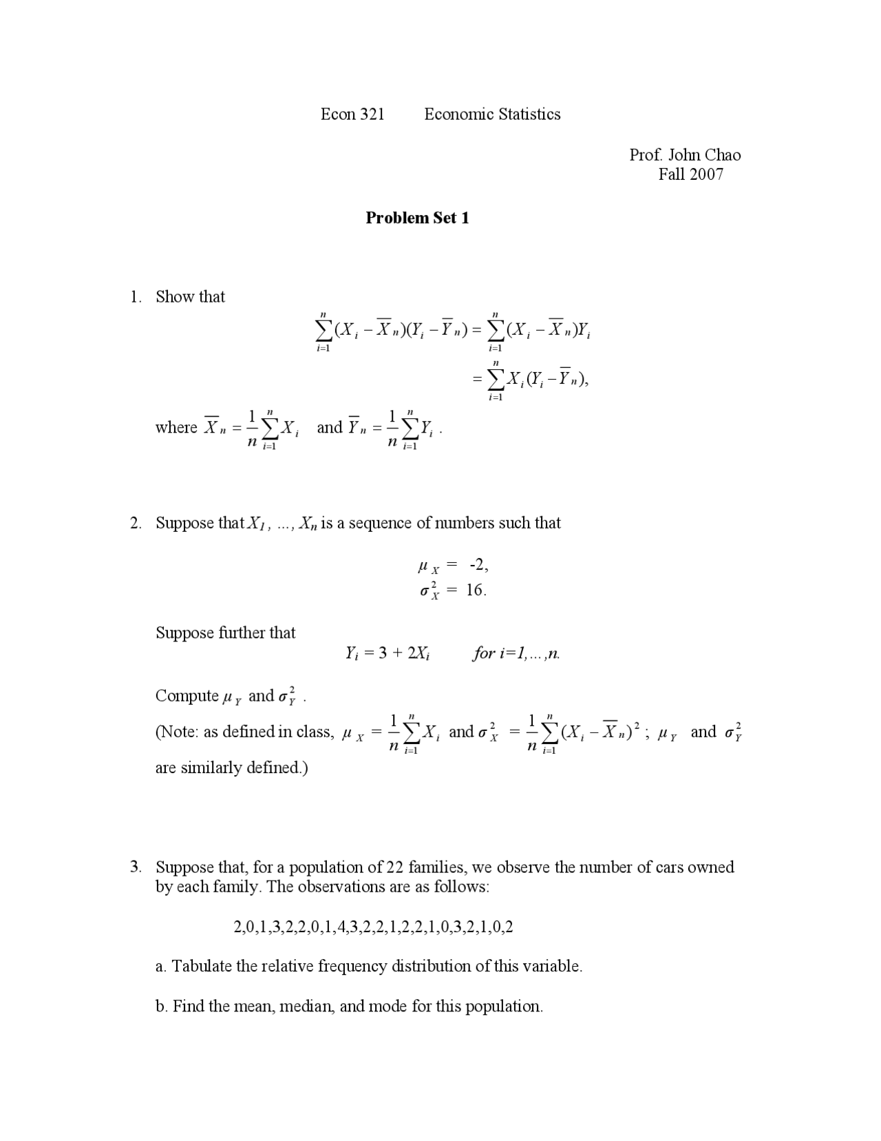 Practice Problem Set 1 Economic Statistics Econ 321 Docsity