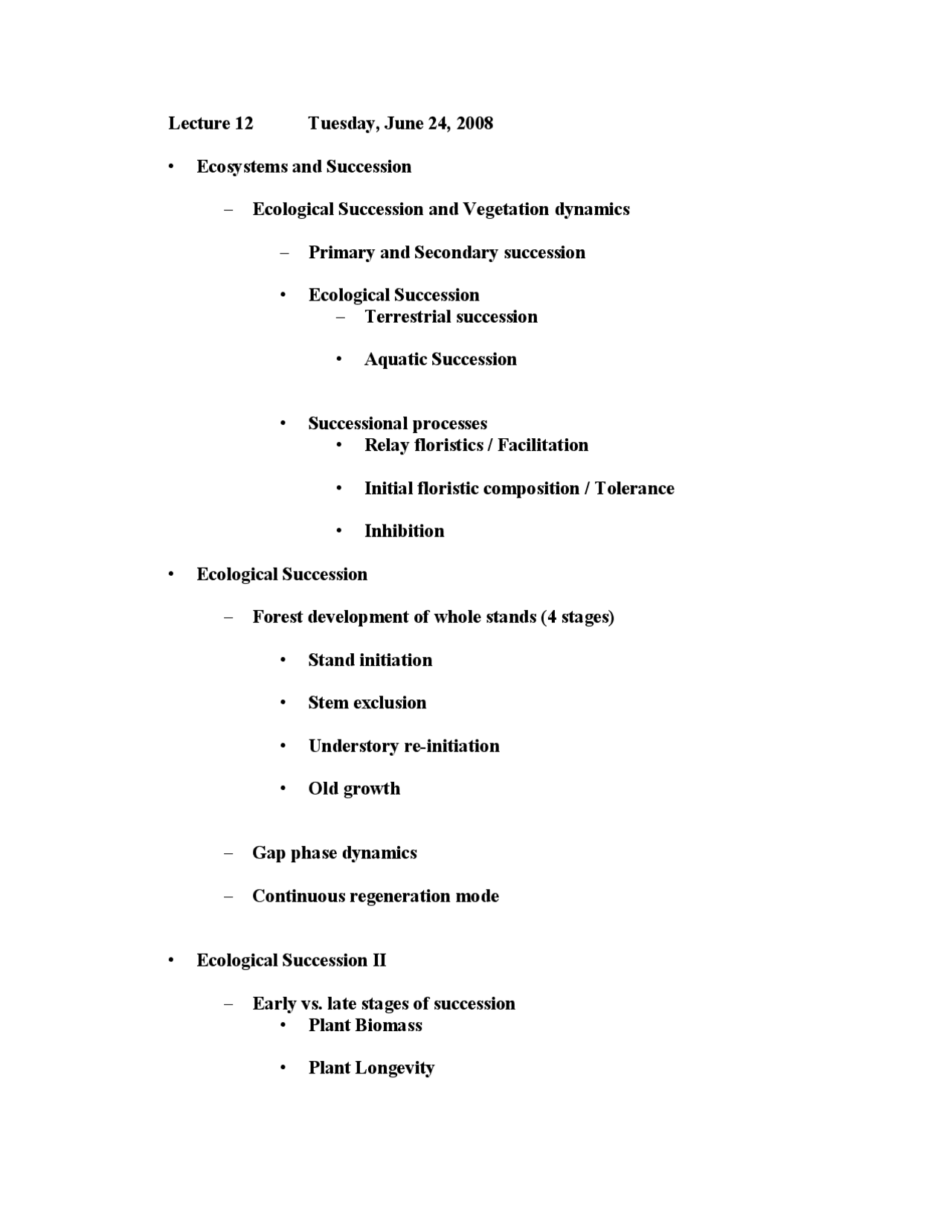 Ecological Succession And Vegetation Dynamics Lecture Notes Geog