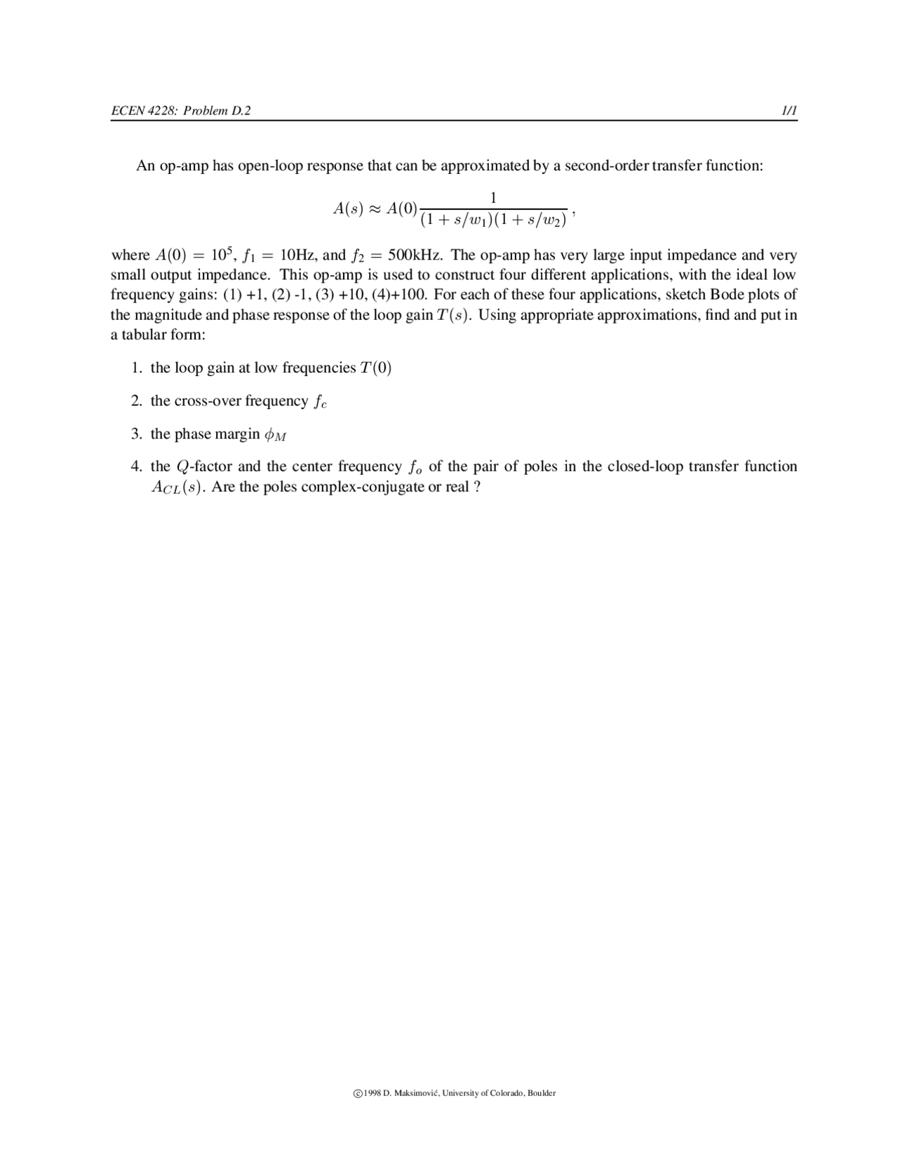 Assignment 1 Problems Analog Ic Design Ecen 4827 Docsity