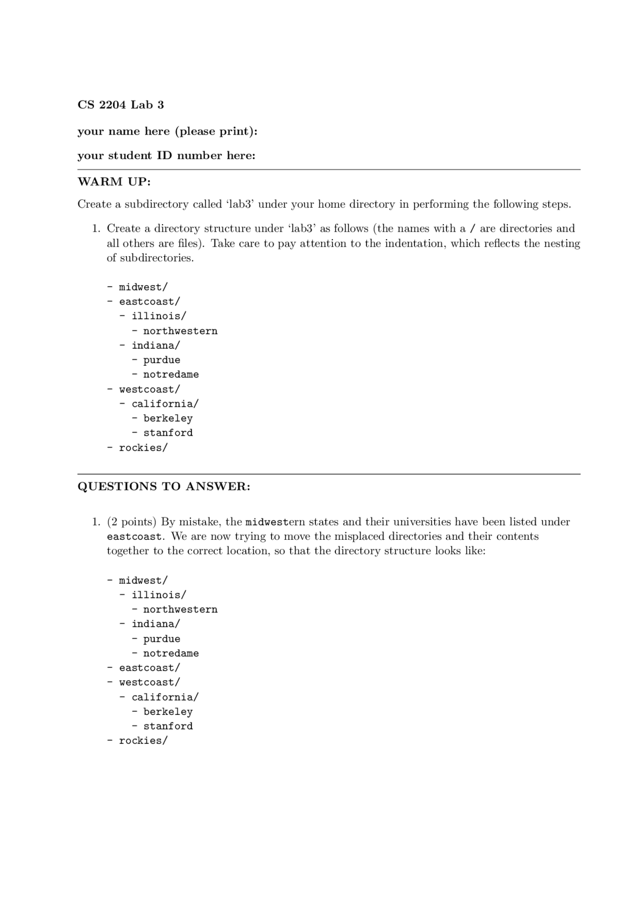 4 Questions With Answers Lab 3 Unix Cs 2204 Docsity