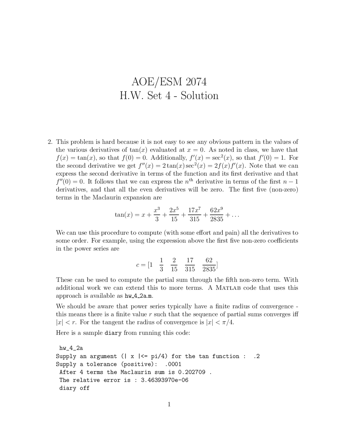 Homework 4 With Solution Computational Methods Esm 2074 Docsity