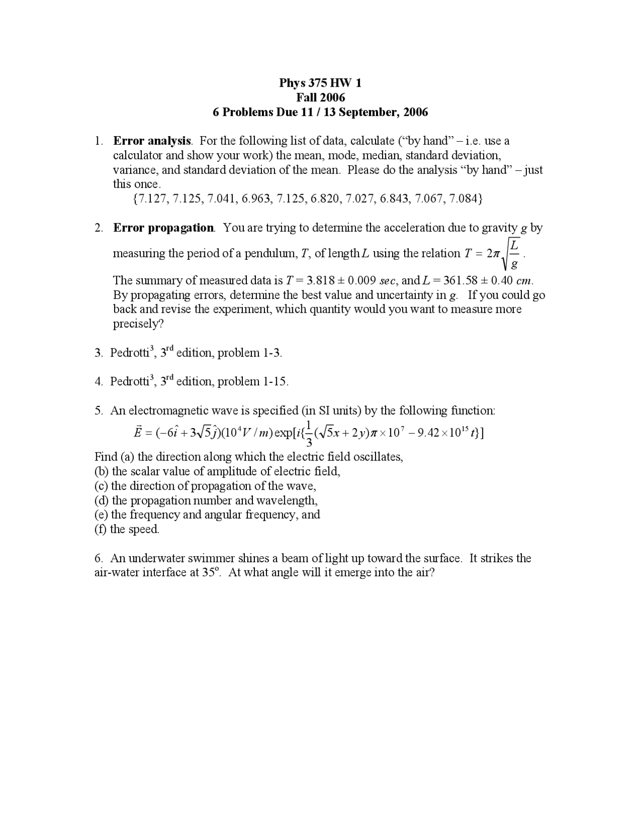 Error Analysis Error Propagation Homework 1 Experimental Physics