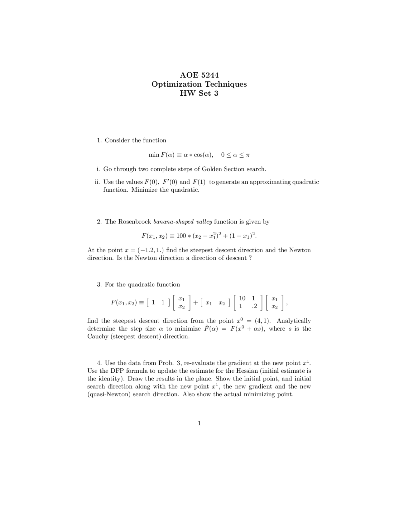 Homework Set 3 Questions Optimization Techniques Aoe 5244 Docsity
