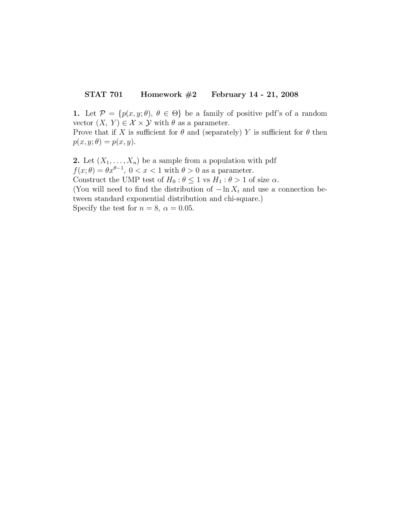 Assignment 2 For Mathematical Statistics Ii Stat 701 Docsity