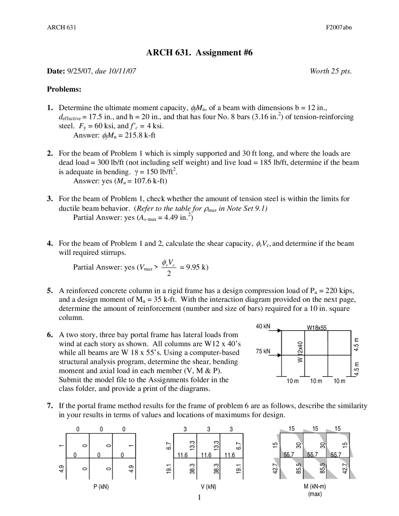 Assignment 6 With Solutions Applied Architecture Structures Arch 631 Docsity