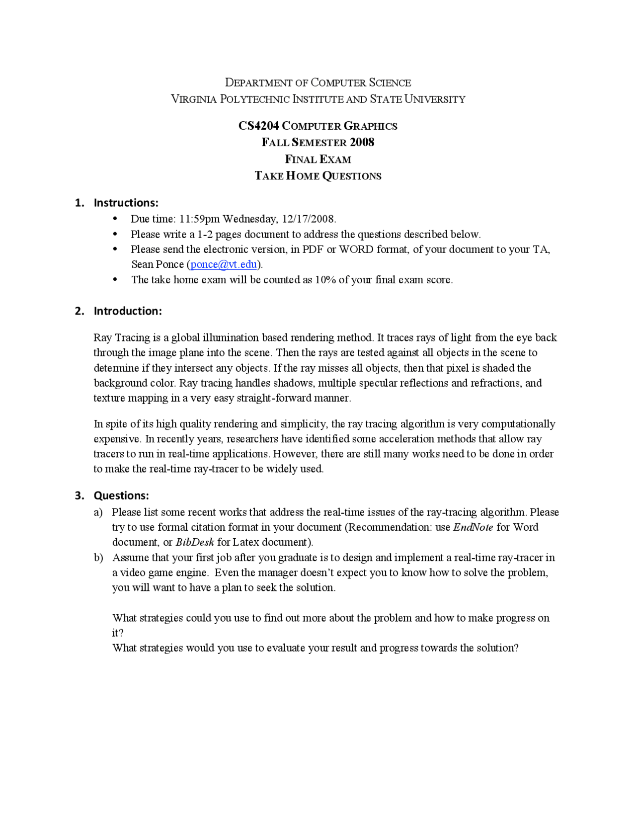 Final Exam Take Home Questions Computer Graphics Cs 4204 Docsity