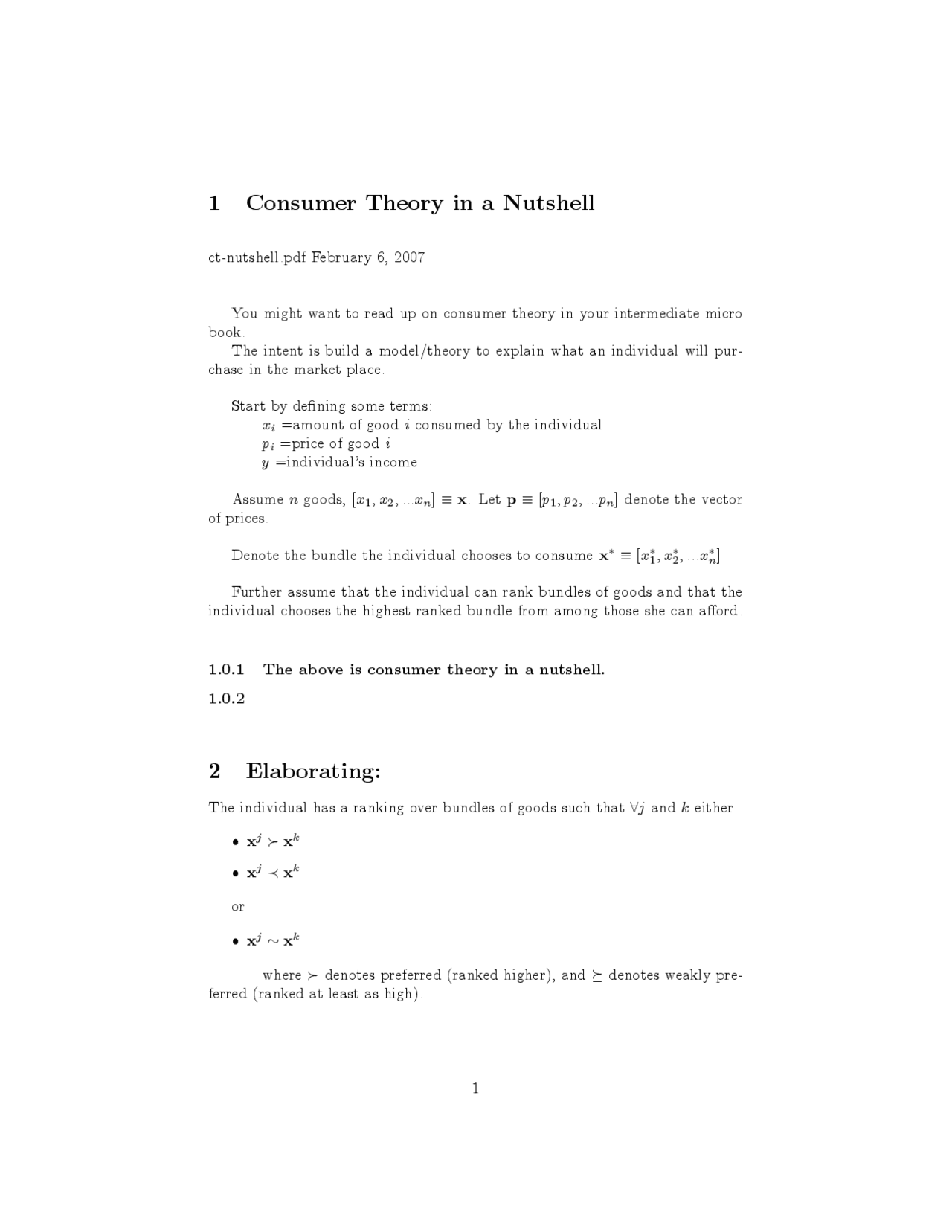 Notes On Consumer Theory In A Nutshell Econ 4808 Docsity