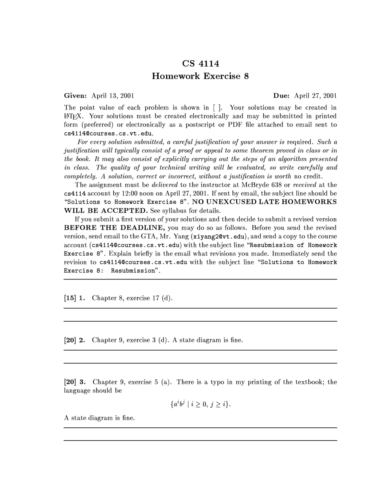 Homework Exercise 8 Formal Languages Cs 4114 Docsity