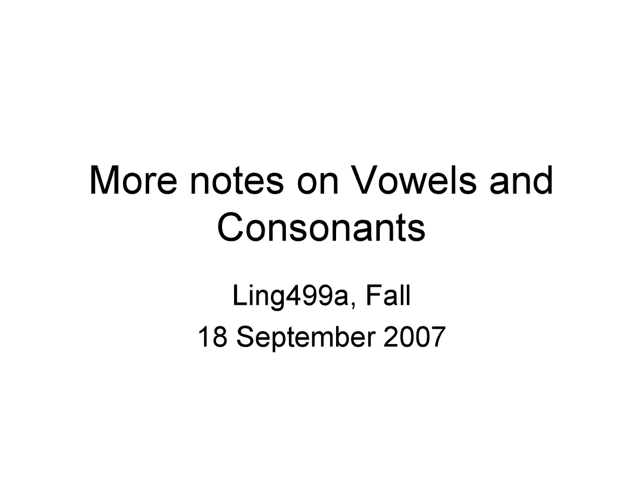 Vowels And Consonants Lecture Notes Ling 499a Docsity