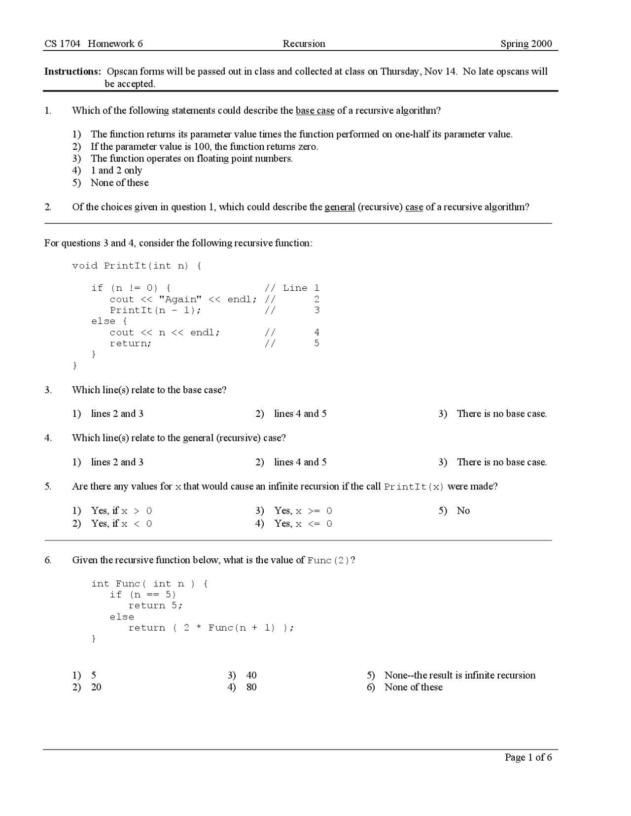 Recursion - Practice Homework 6 | CS 1704 - Docsity