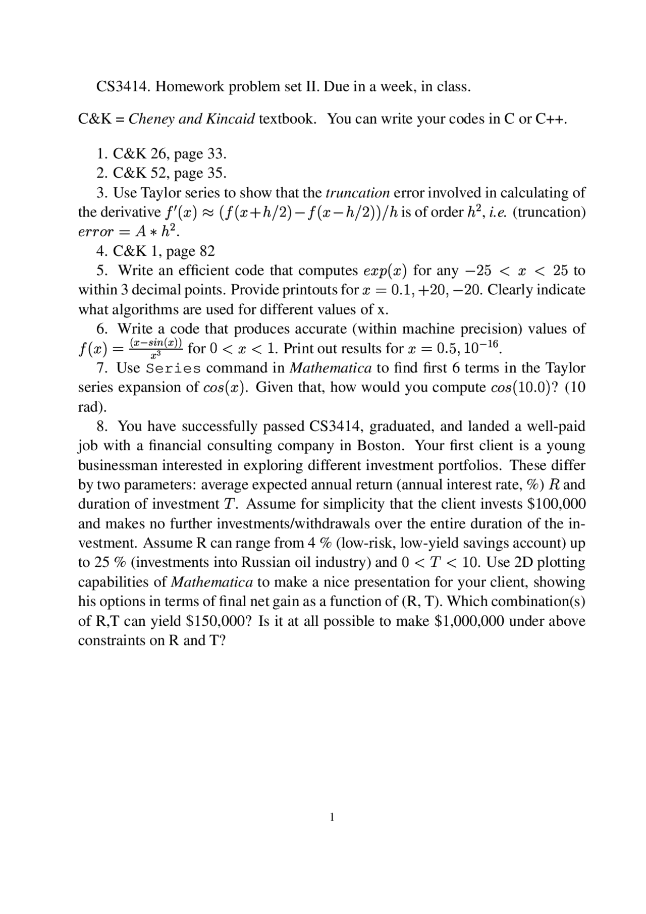 Homework Problem For Numerical Methods Cs 3414 Docsity