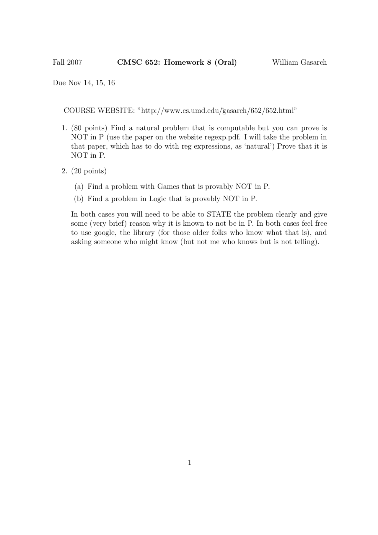 Find A Natural Problems In Complexity Theory Homework Cmsc 652