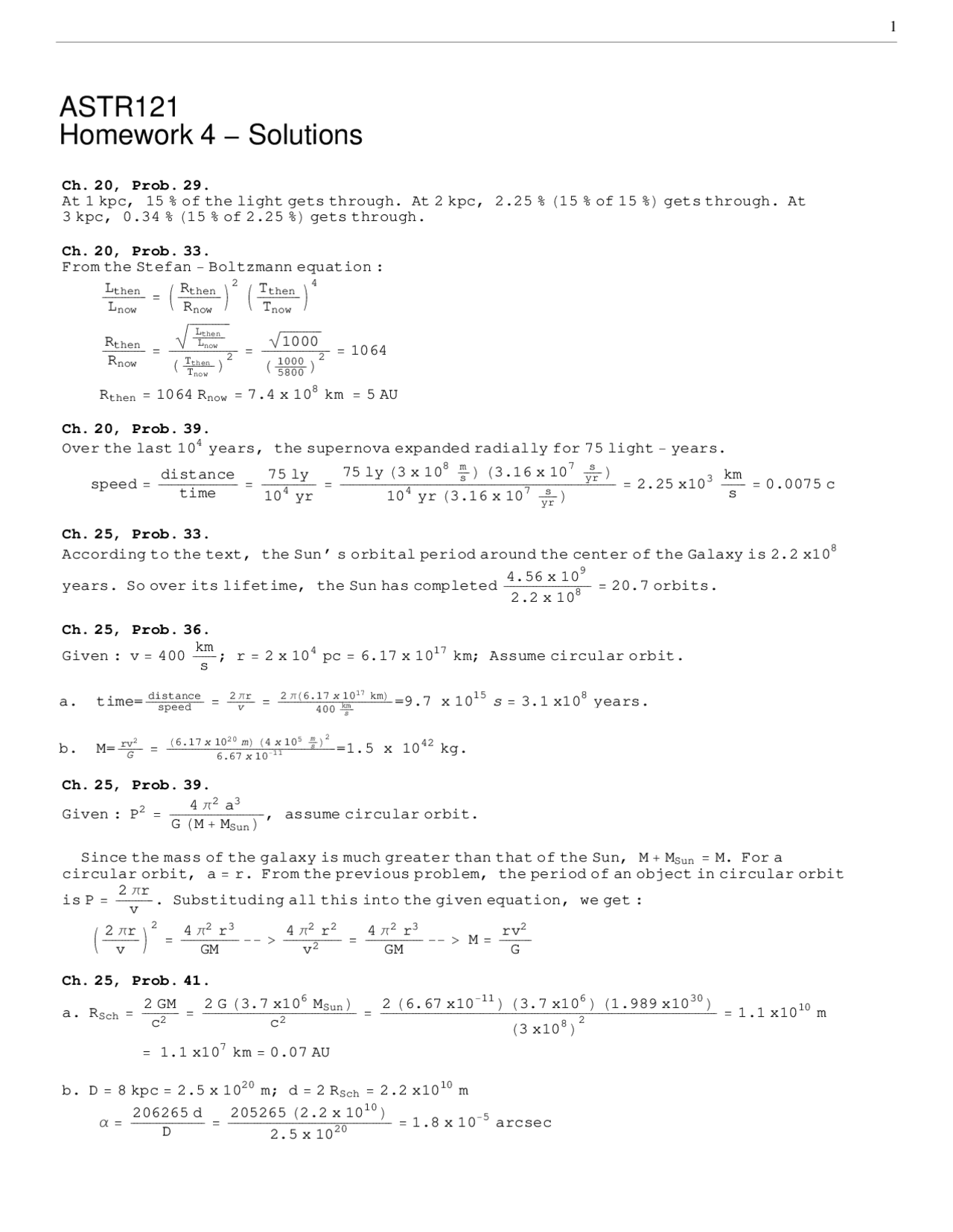Solutions to Homework Problems in ASTR121: Ch.20 and Ch.25 - Prof ...