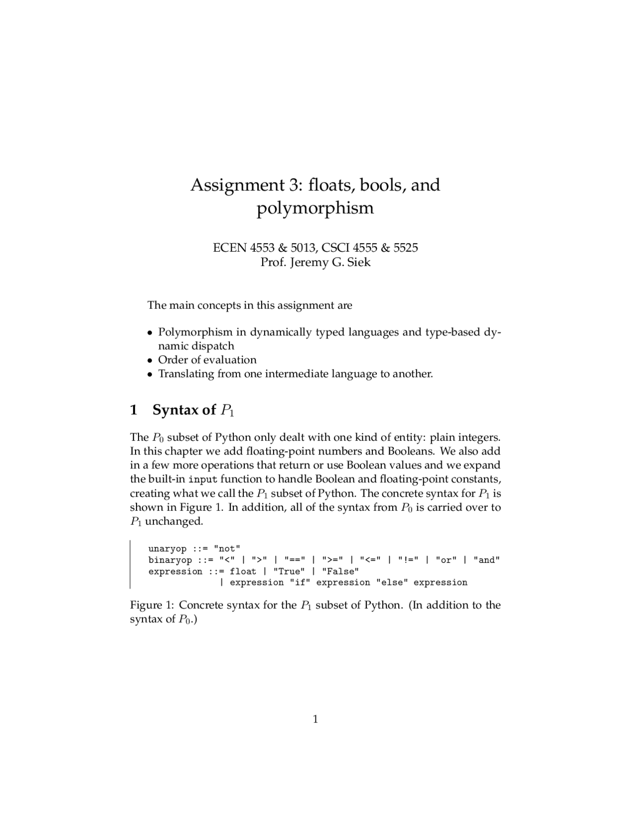 Assignment 3 - Floats, Bools and Polymorphism | ECEN 4553 - Docsity