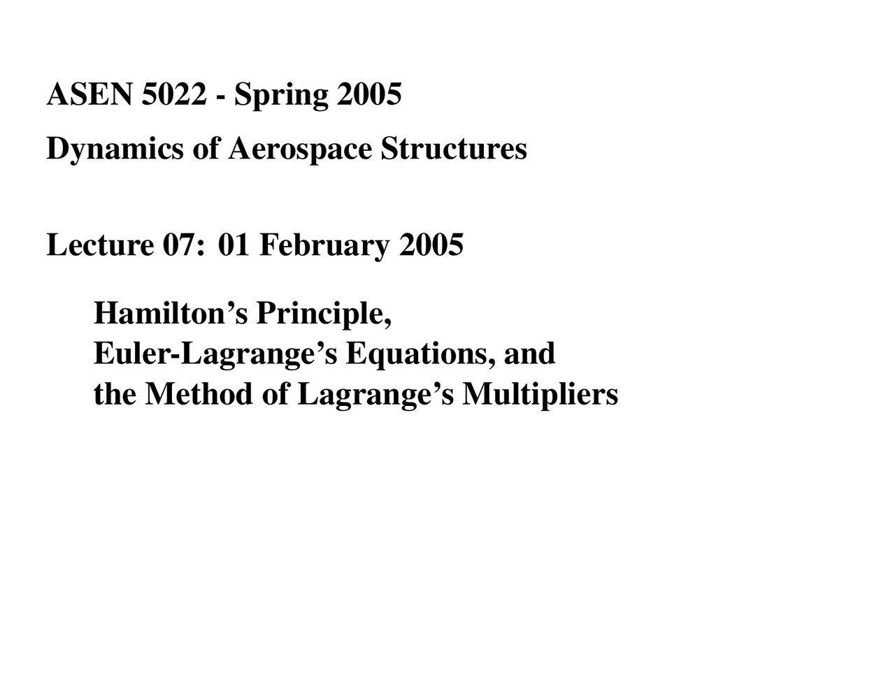 Hamilton Principle, Euler's Language Equation and Aerospace Structure ...