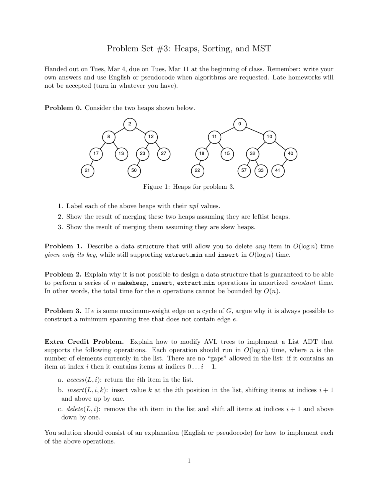 Problem Set 3 Heaps Sorting And Mst Data Structures Cmsc 420 2340