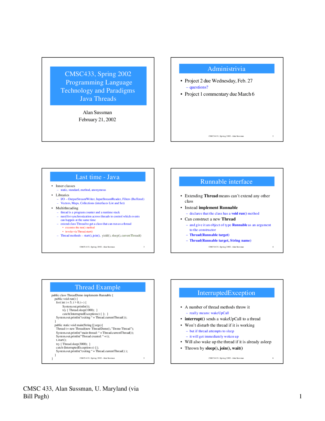 Java Threads Examples In The Programming Languages Cmsc 433 Docsity