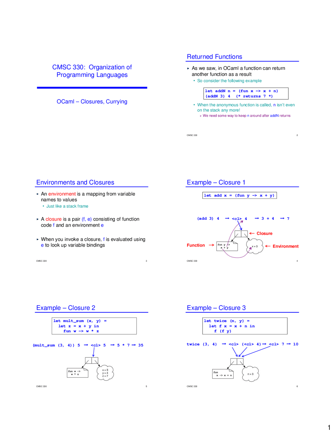 Environment And Closures Lecture Slides Cmsc 330 Docsity