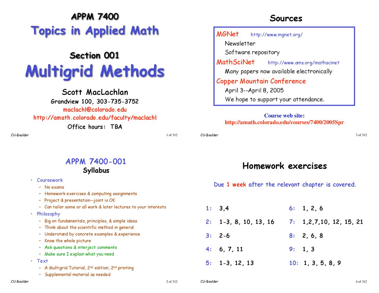 Multigrid Methods Topics In Applied Mathematics Syllabus Schedule