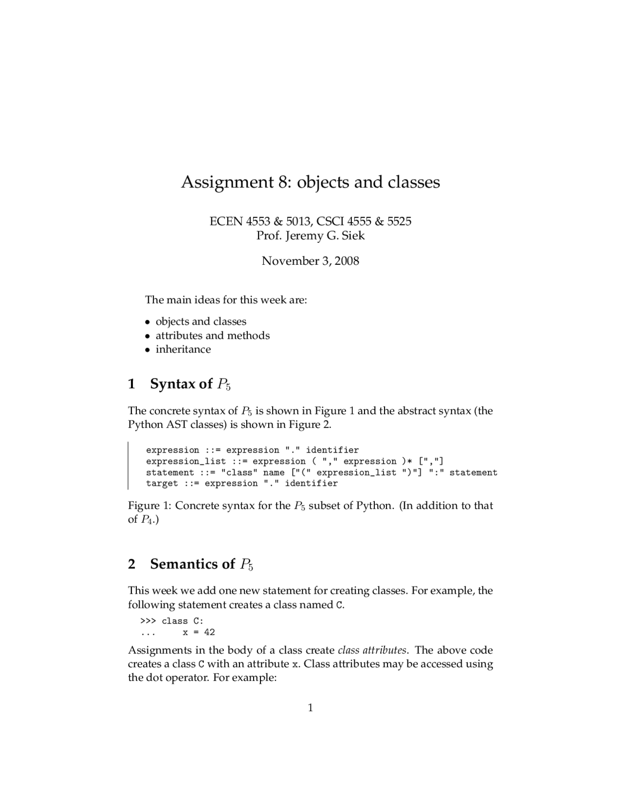 Objects And Classes Compiler Construction Assignment 8 Ecen 4553