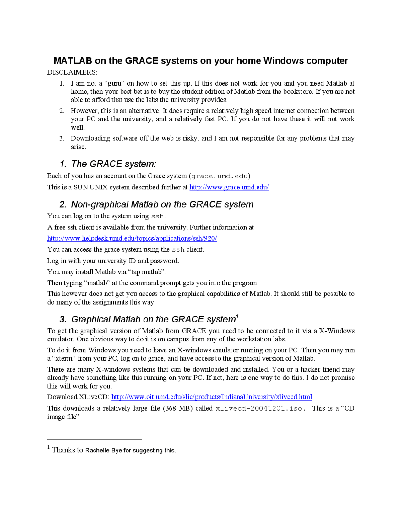 MATLAB on the GRACE systems on your home Windows computer | CMSC 460 - Docsity
