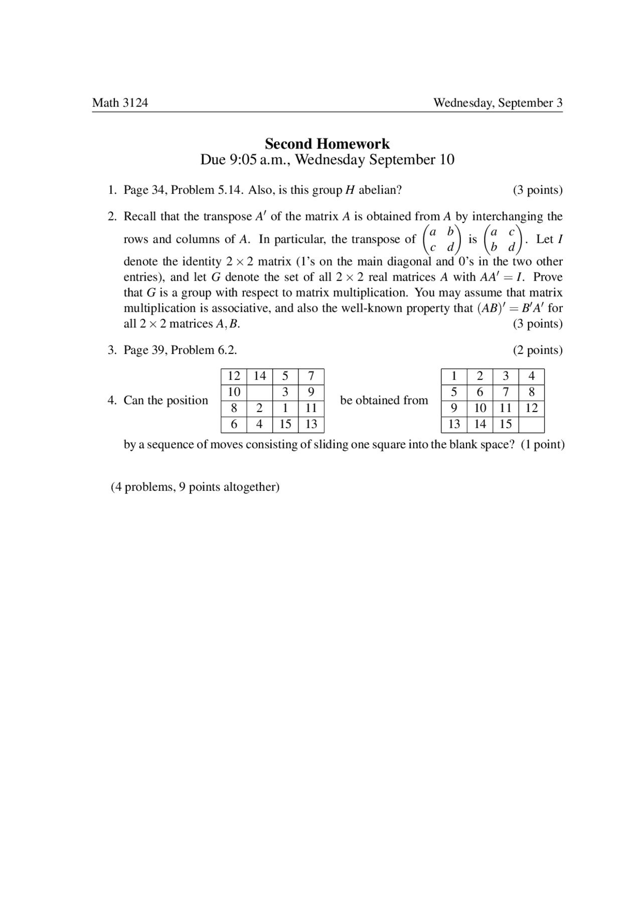 4 Problems On Modern Algebra Assignment 2 Math 3124 Docsity