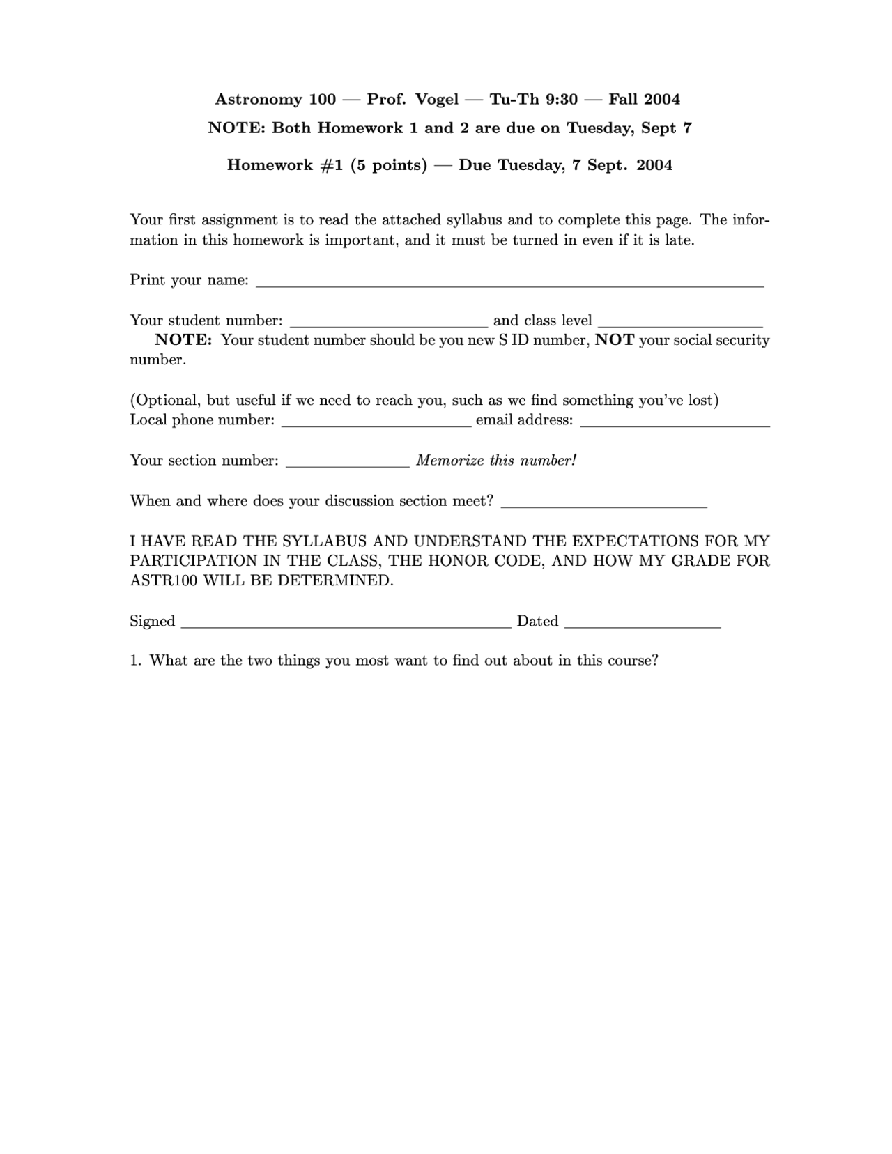 Homework 1 Questions Introduction To Astronomy Astr 100 Docsity