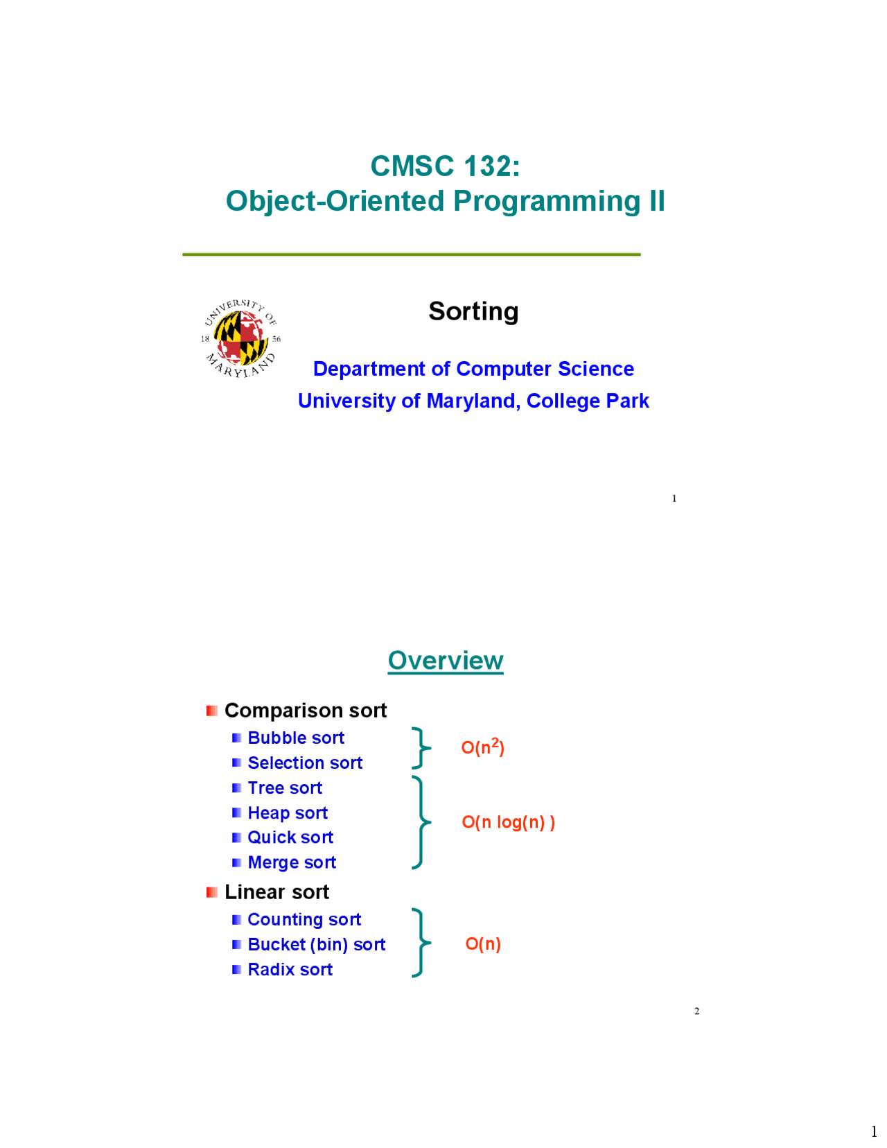 Sorting Object Oriented Programming Ii Notes Cmsc 132 Docsity 9943