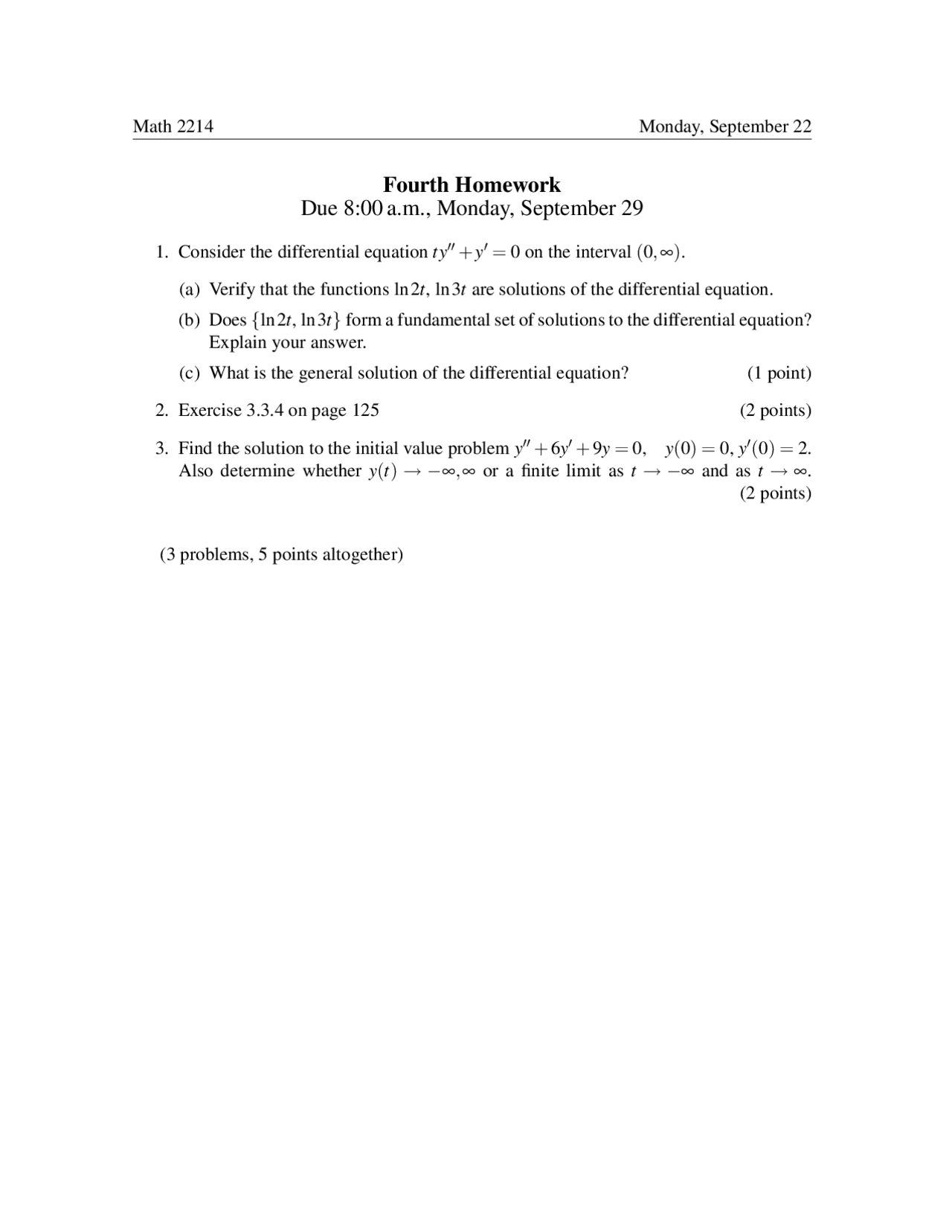 3 Questions Of Introduction Differential Equations Math 2214 Docsity