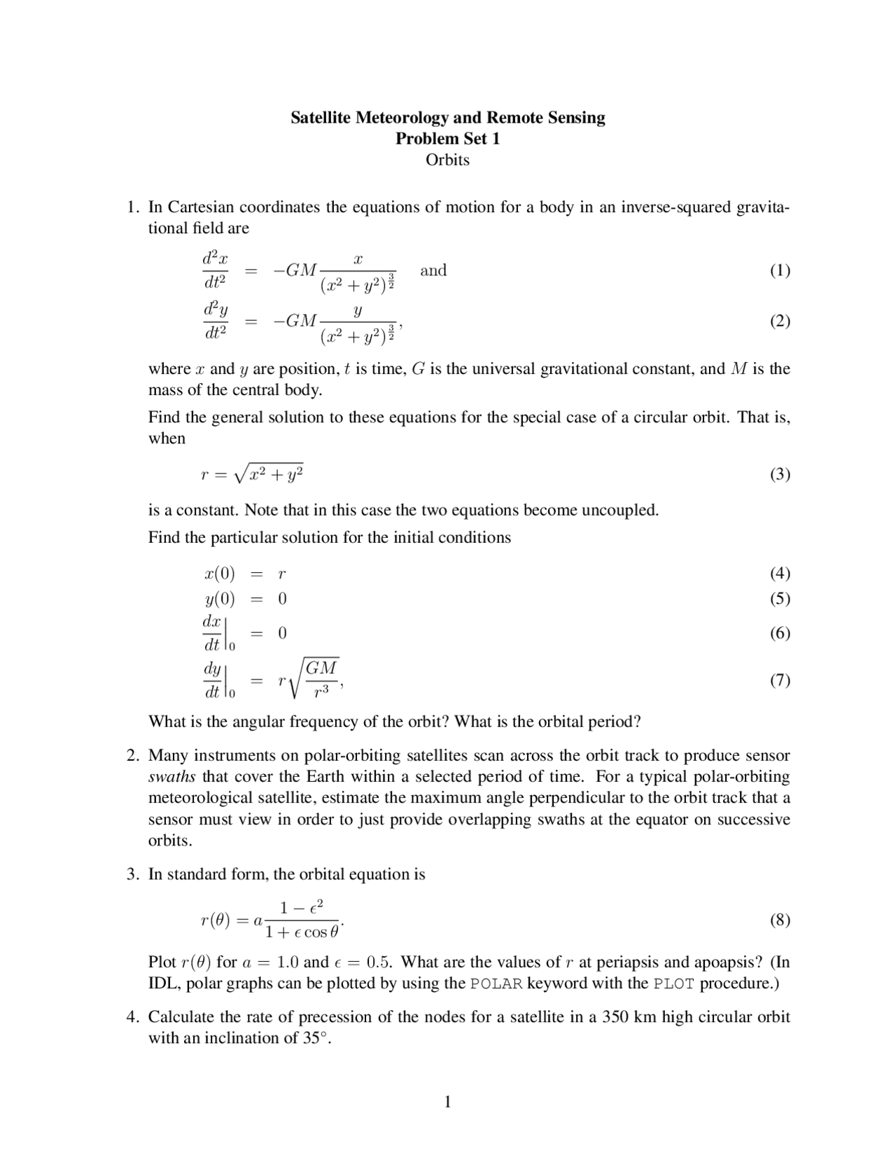 Satellite Meteorology And Remote Sensing Problem Set 1 Atmo 441