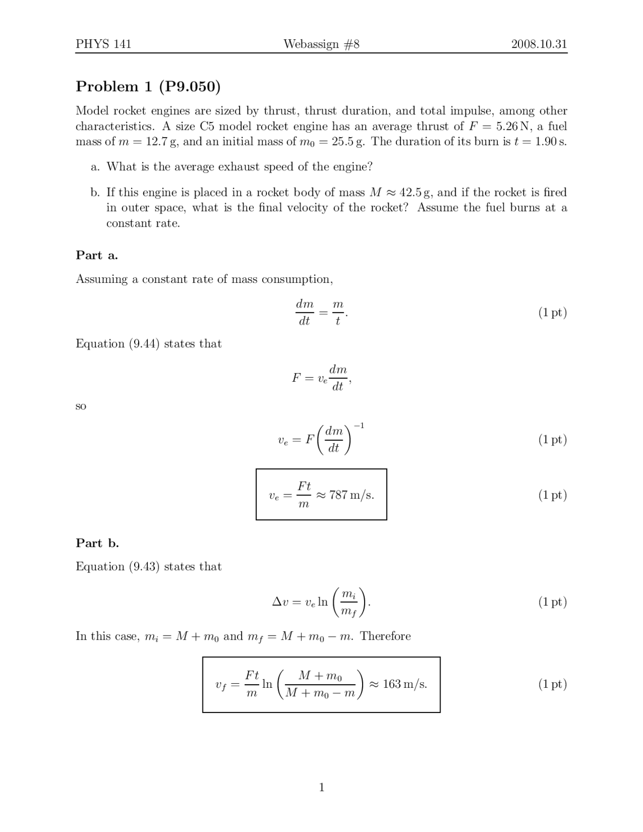 Web Assignment 8 With Problem Principles Physics Phys 141 Docsity