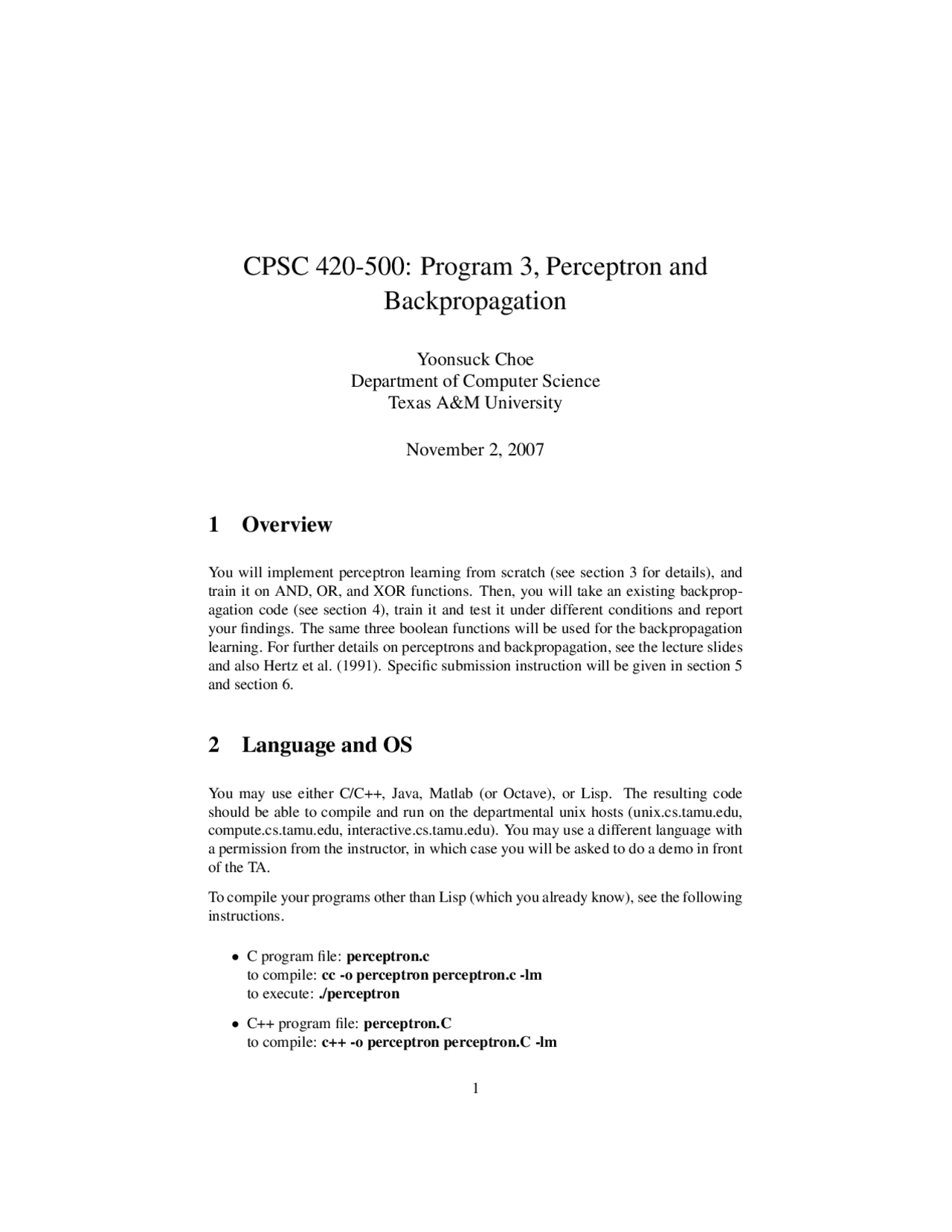 Program 3 Perception And Backpropagation Cpsc 420 Docsity