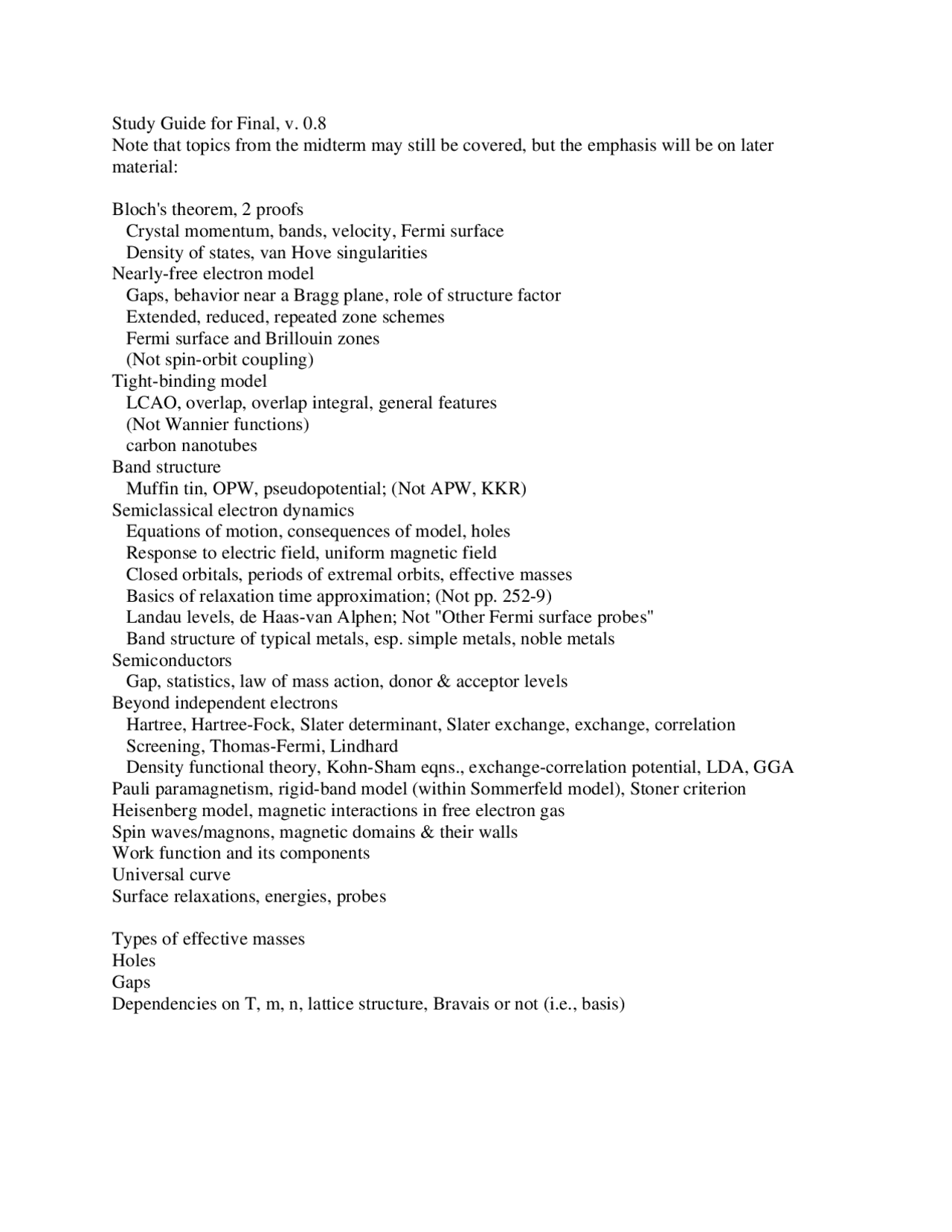 Final Study Guide - Solid State Physics | PHYS 731 - Docsity
