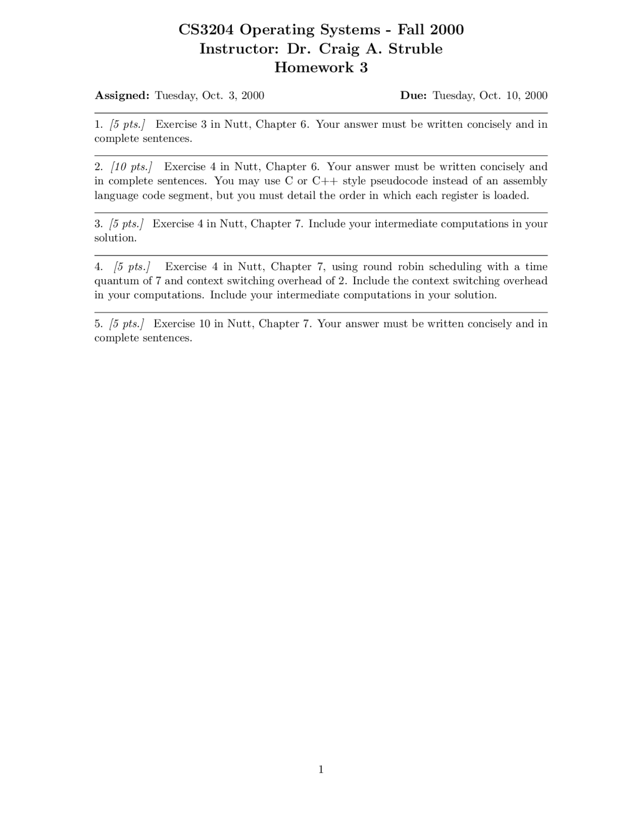 Homework 3 Questions On Operating Systems Cs 3204 Docsity