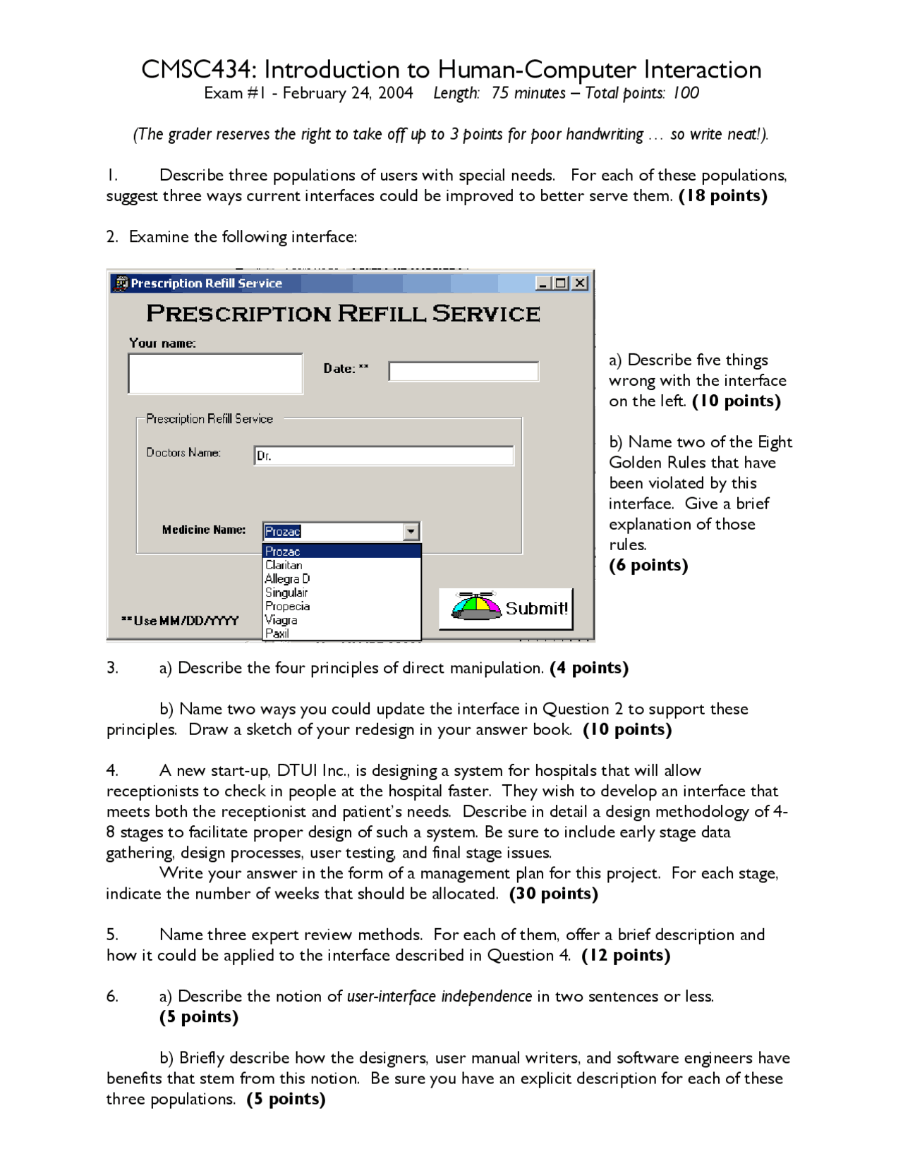 6 Questions On Introduction To Human Computer Interaction Exam 1 Cmsc 434 Docsity