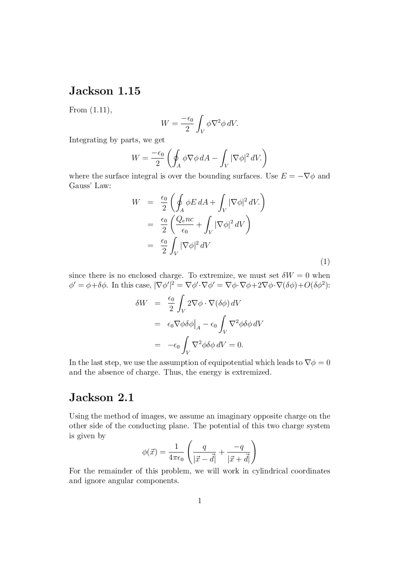 Jackson Solution For Assignment Questions Electrodynamics Phys