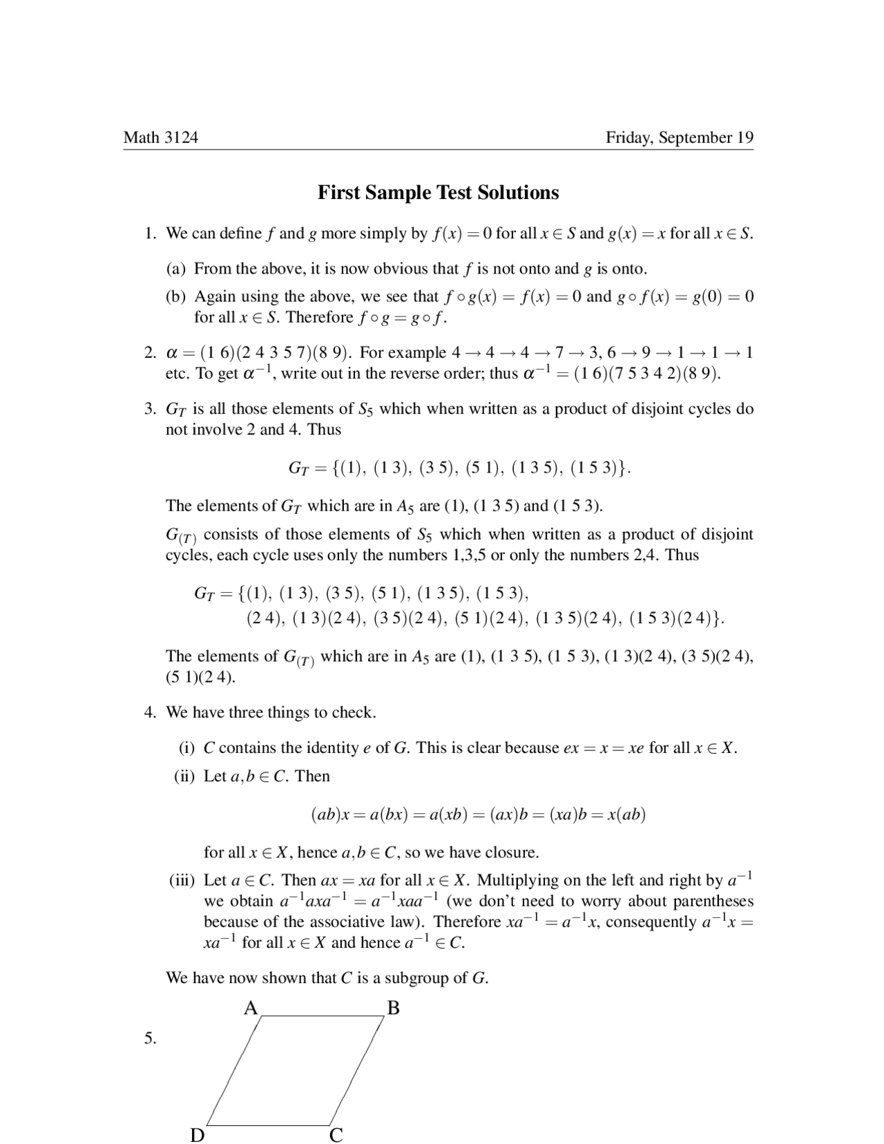 Test 1 Solutions Modern Algebra Math 3124 Docsity
