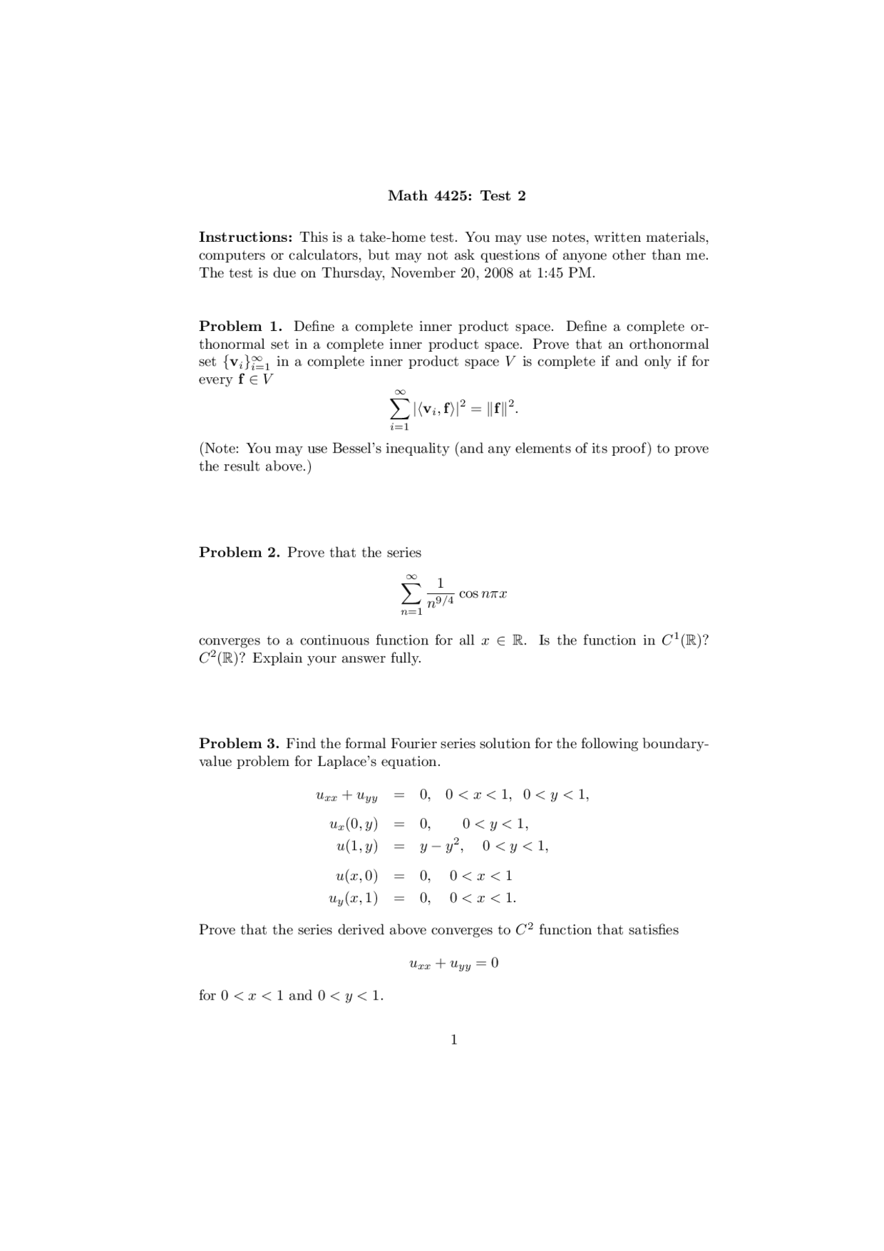 5 Problems Test 2 Fourier Series And Partial Differential Equations