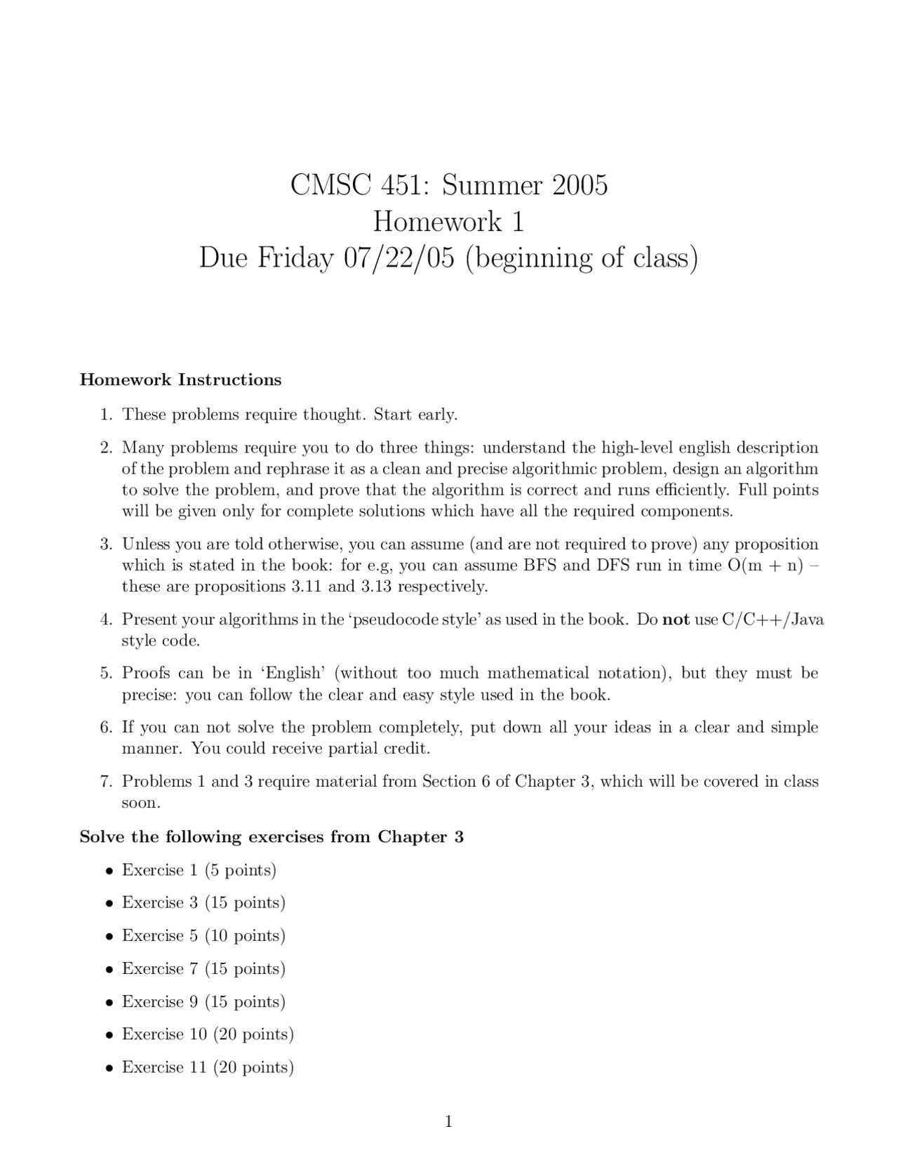 Design And Analysis Computer Algorithm Class Assignment Cmsc 451 5309