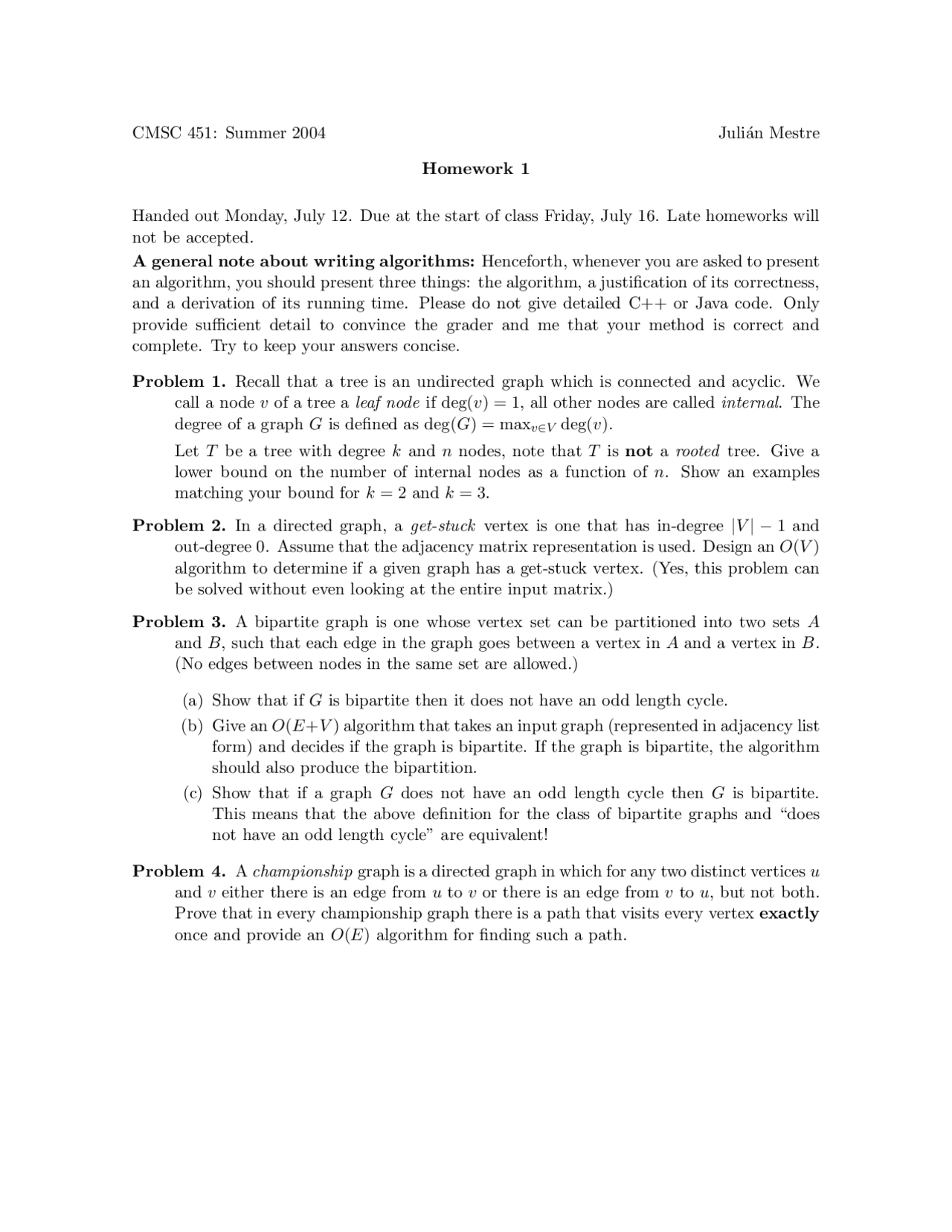 Homework 1 Problems Design And Analysis Of Computer Algorithms Cmsc 7646